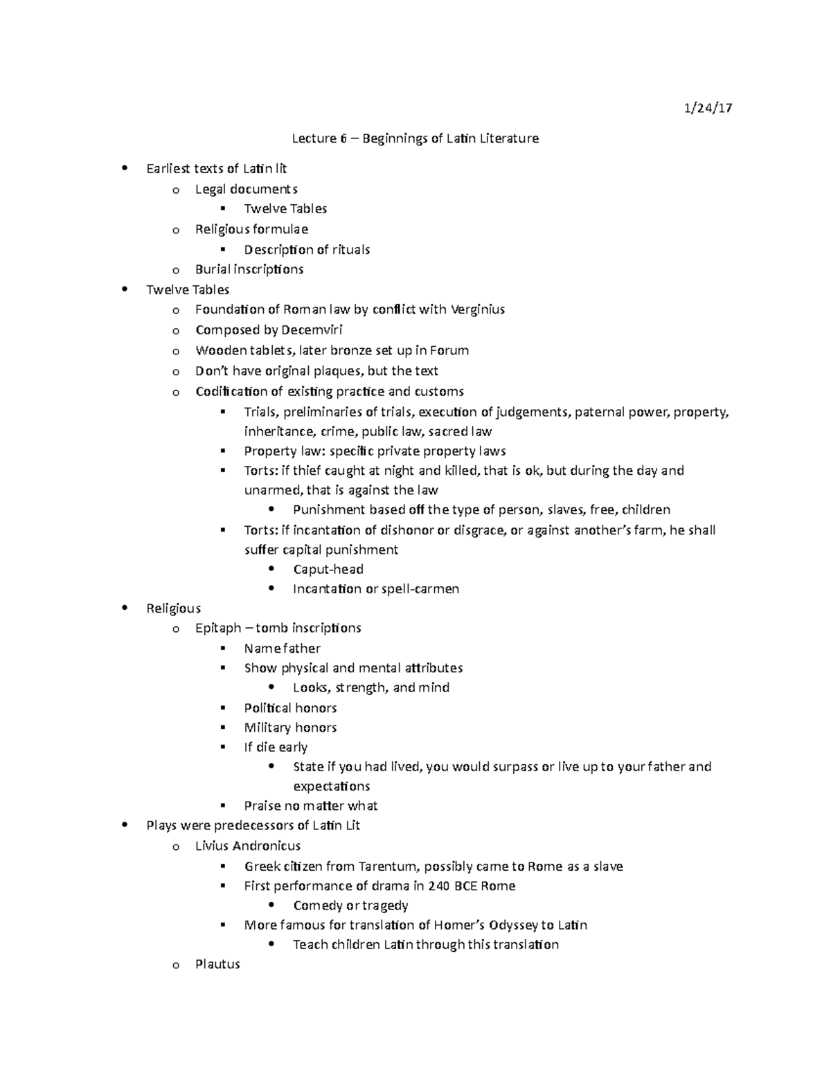 Lecture 6-Latin Literature - 1/24/17 Lecture 6 – Beginnings of Latin ...