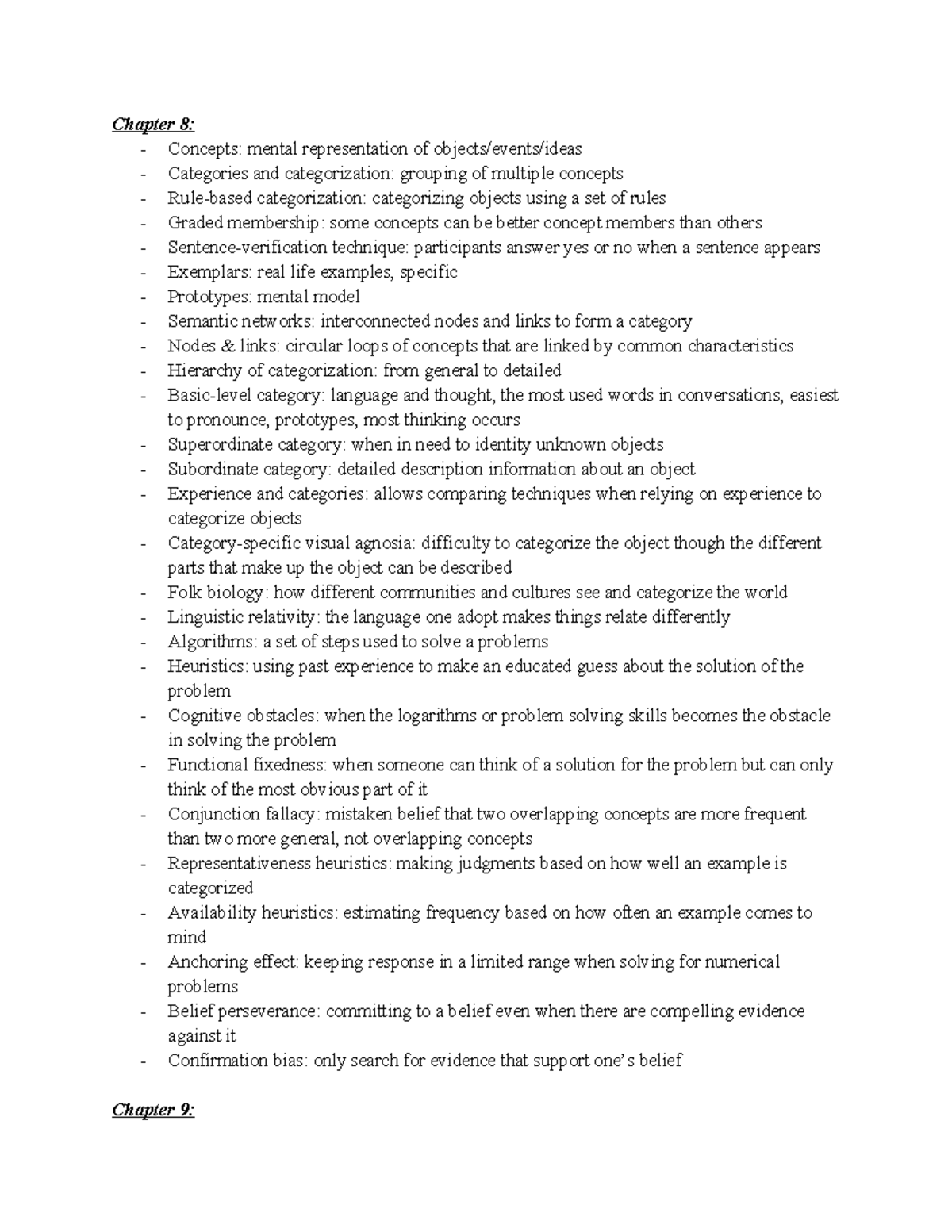 Midterm 2 prep - Chapter 8: - Concepts: mental representation of ...