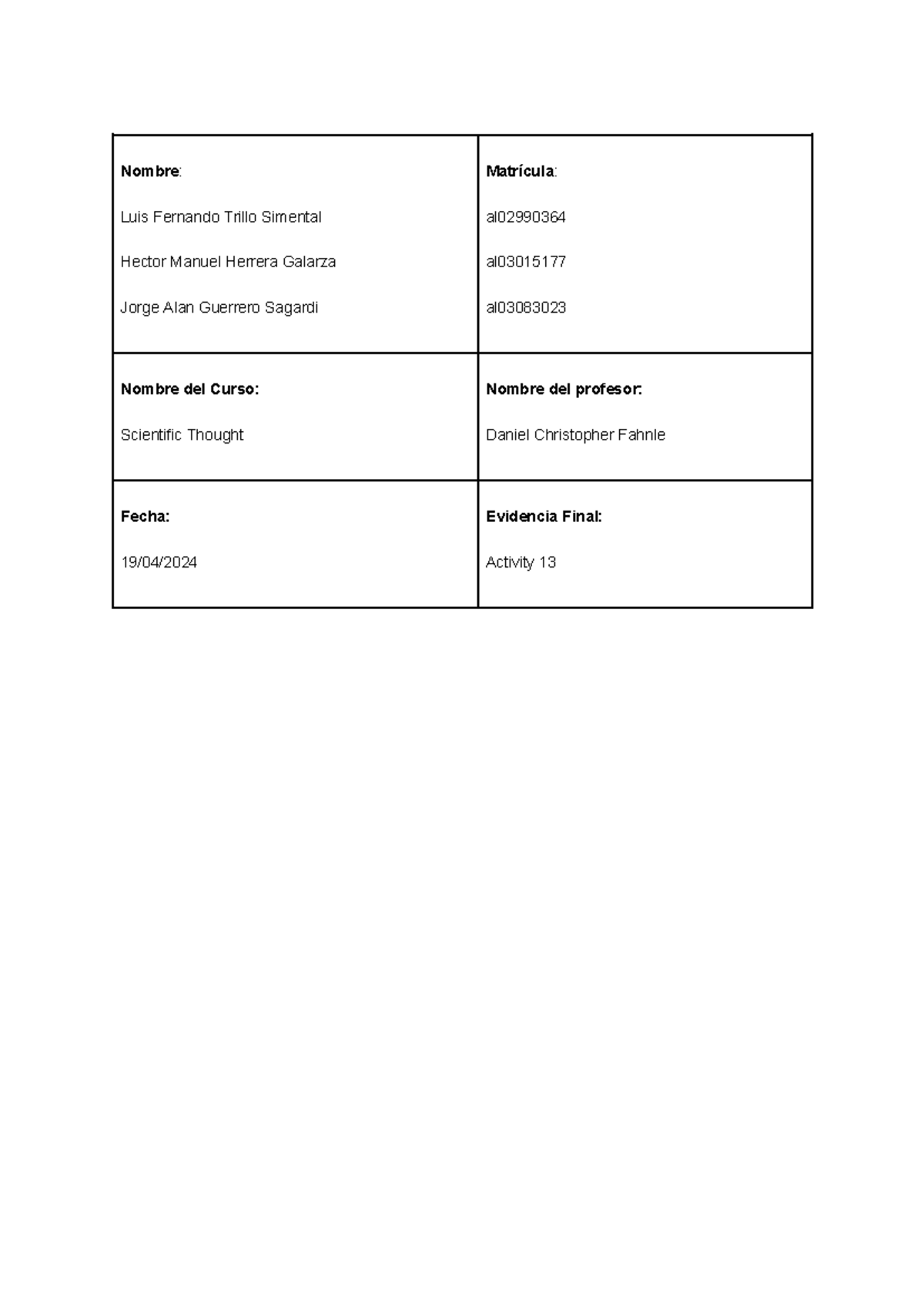 Activity 13 ST - Actividad 13 scientific thought - Nombre: Luis ...