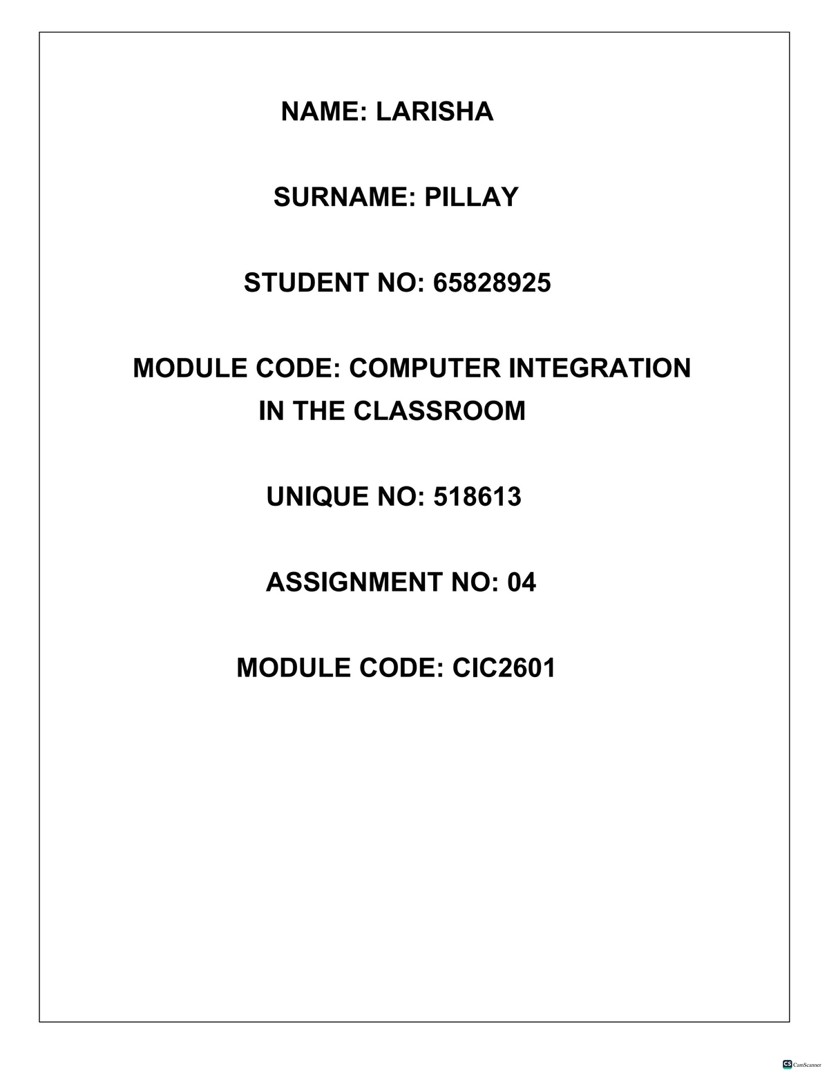 CIC2601 assignment 04 - CIC2601 - Studocu