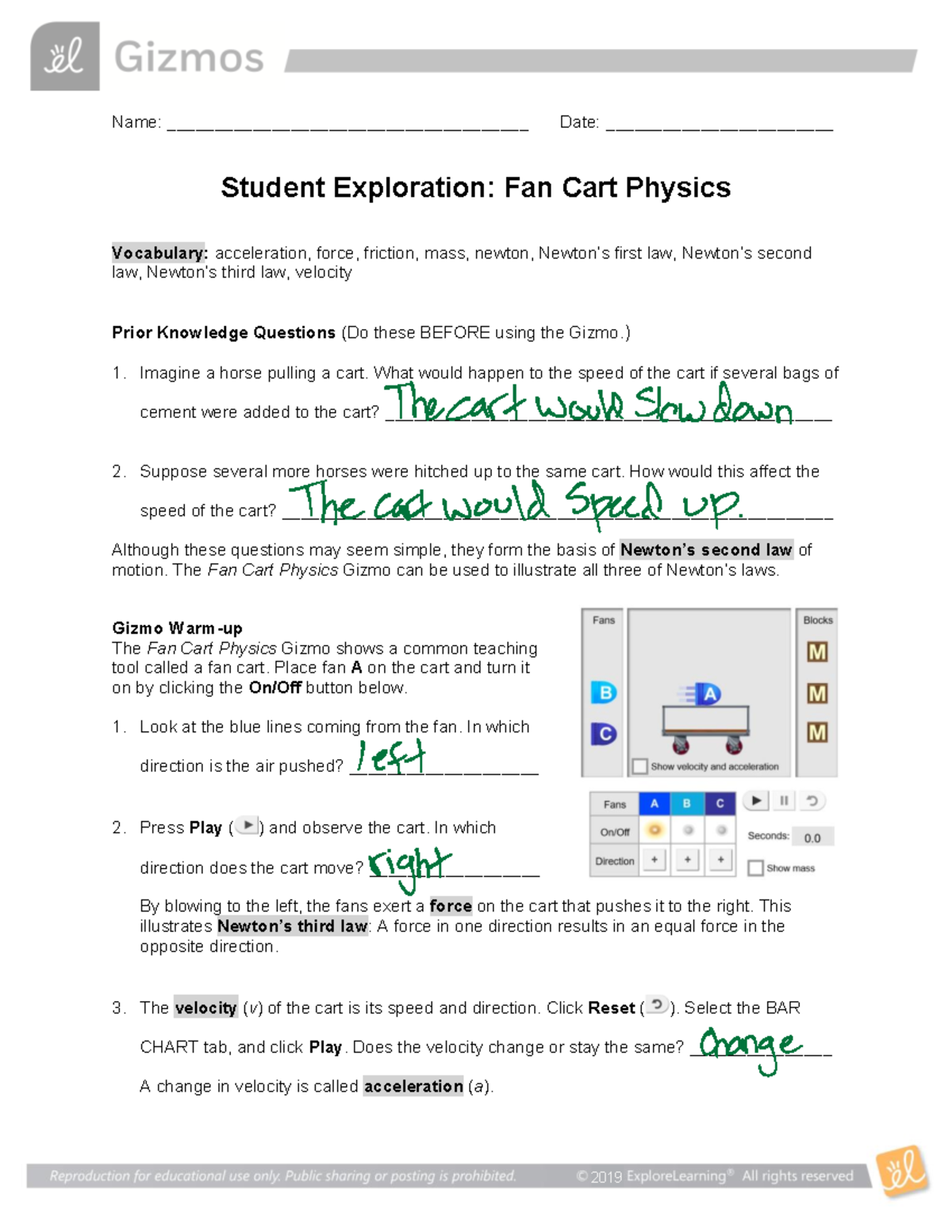 Fan Cart Physics SE - Fan cart - 2019 Name ...
