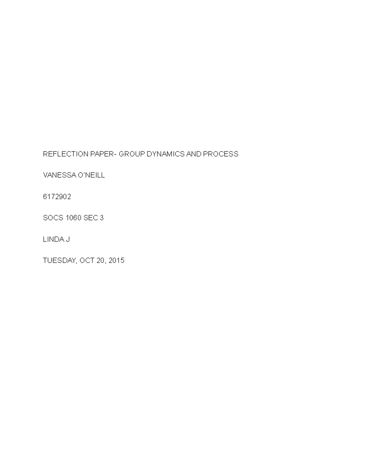 Reflection paper groups fist year - REFLECTION PAPER- GROUP DYNAMICS ...