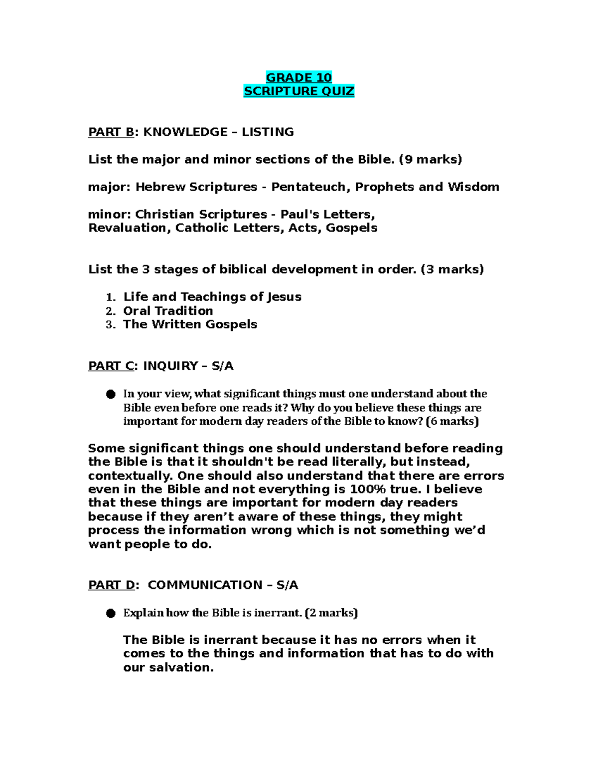 Grade 10 - SC QUIZ - SC1.1 - SC1 - GRADE 10 SCRIPTURE QUIZ PART B ...