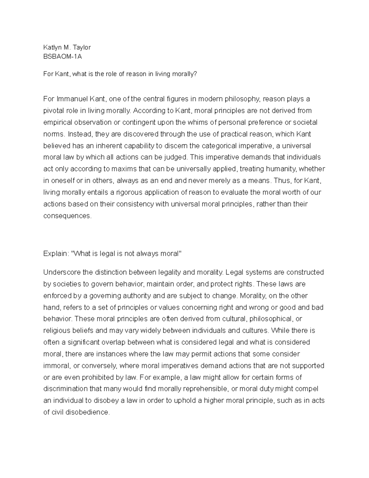 Ethicsss - Summary Evaluation of Business Performance - Katlyn M ...