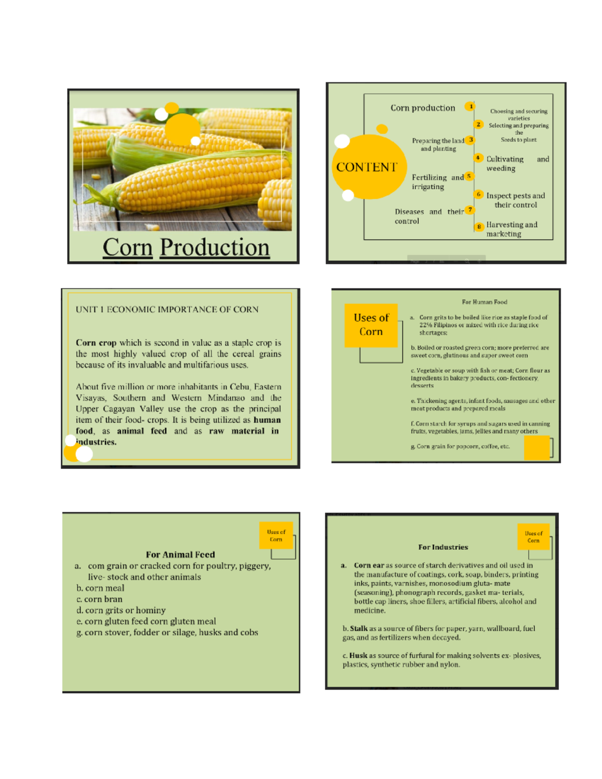 CORN Production - NONE - BS Industrial Education - Studocu