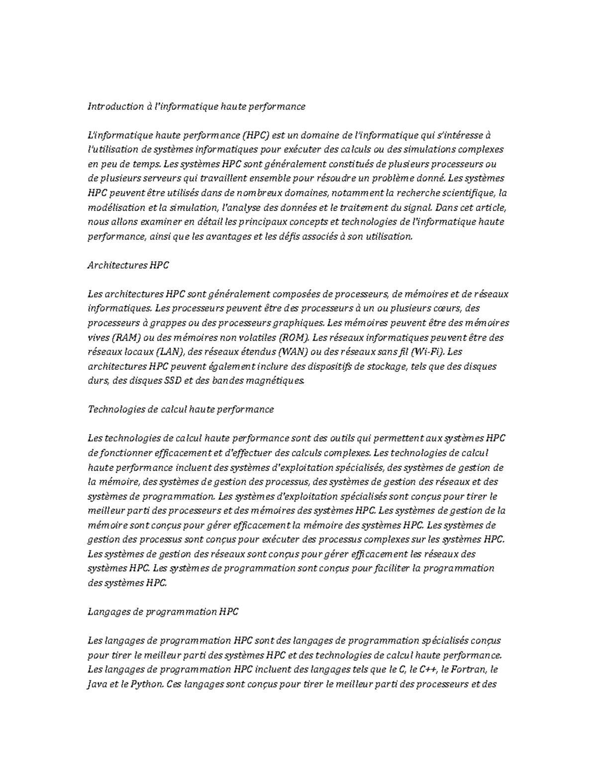 High-Performance Computing Study Notes - Introduction à l'informatique ...