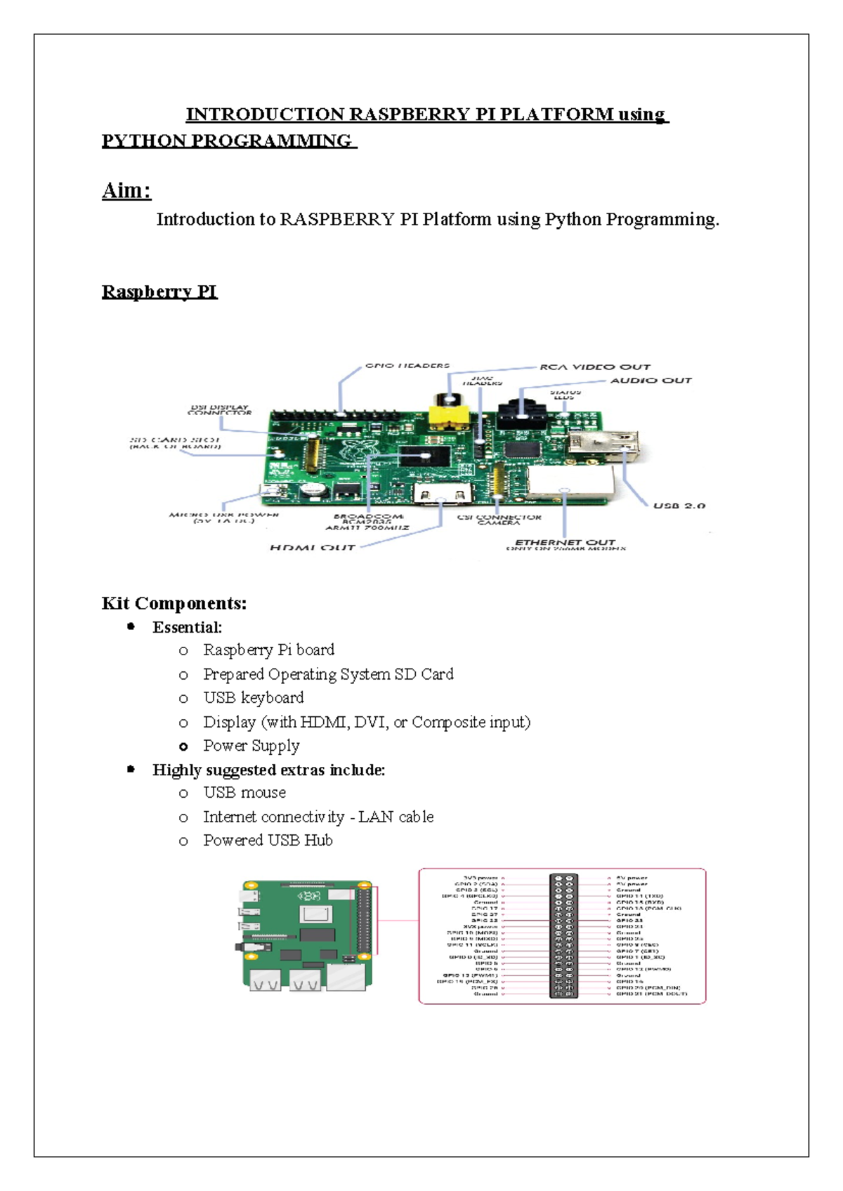 ESmanual - helpful - INTRODUCTION RASPBERRY PI PLATFORM using PYTHON PROGRAMMING Aim ...