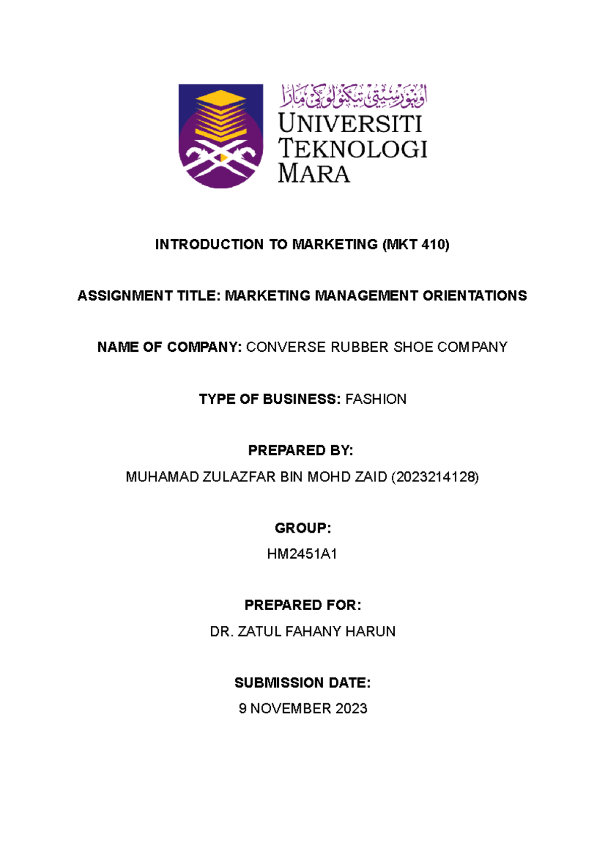 MKT 410 Individual Asignment - INTRODUCTION TO MARKETING (MKT 410 ...