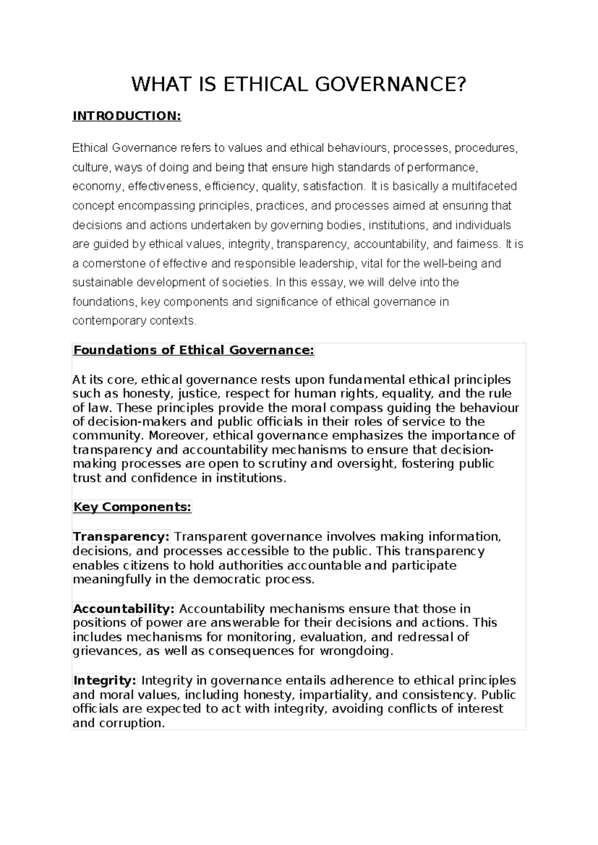 VAC- Ethical Governance(Anchal) - WHAT IS ETHICAL GOVERNANCE ...