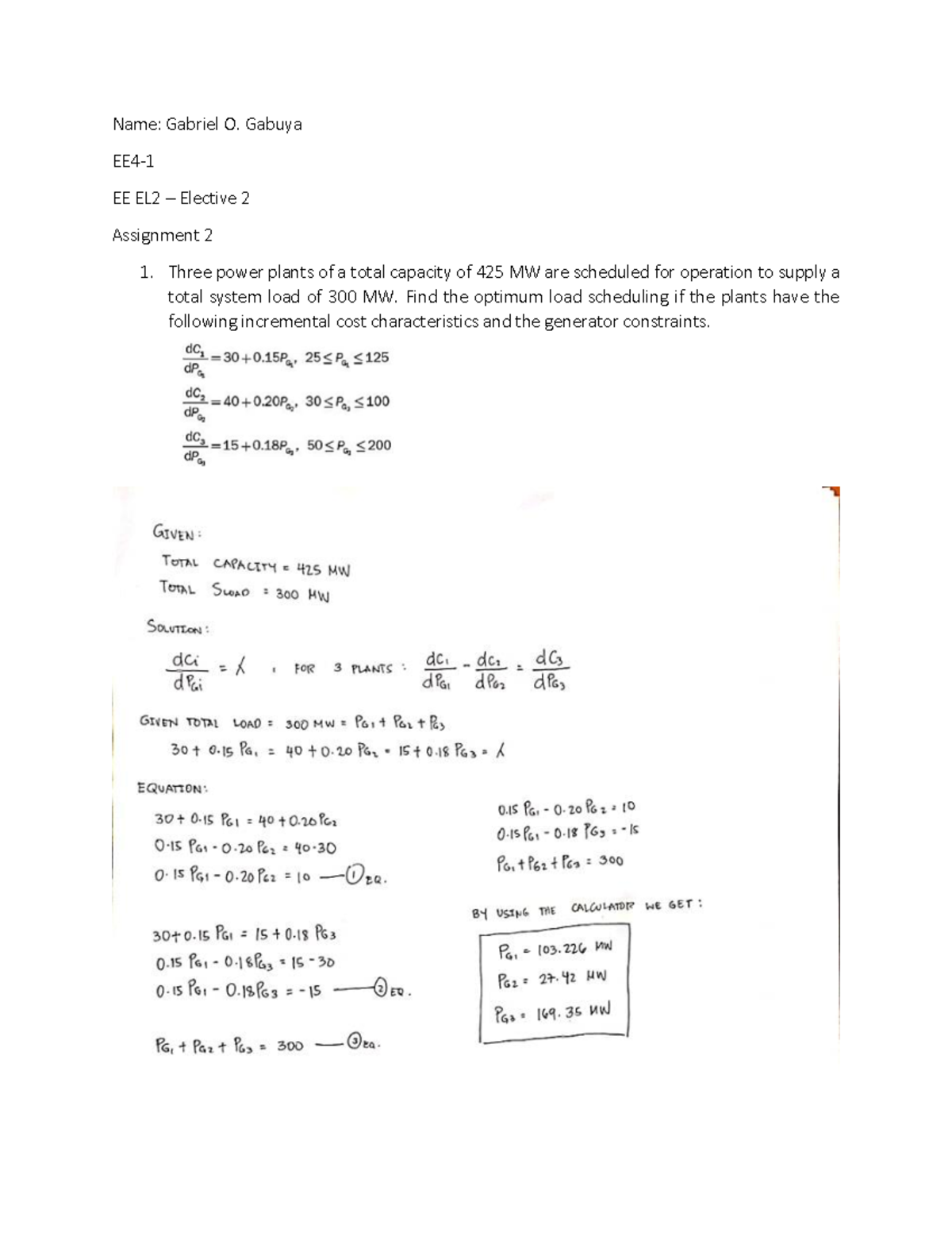 Gabuya EEEL2 Assingment-2 - Name: Gabriel O. Gabuya EE4- EE EL2 ...
