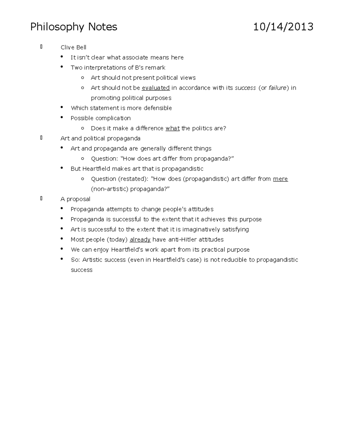 Philosophy Notes 2 - Socrates, collingwood, clive bell, etc ...