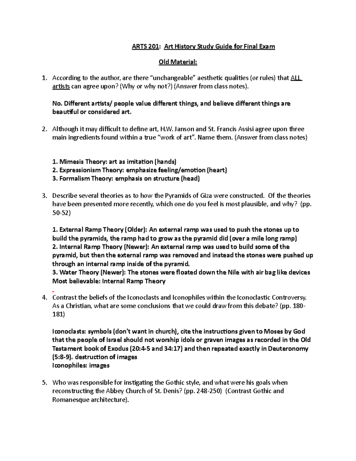 ARTS 201 F20 Study Guide for Final Exam - ARTS 201: Art History Study ...