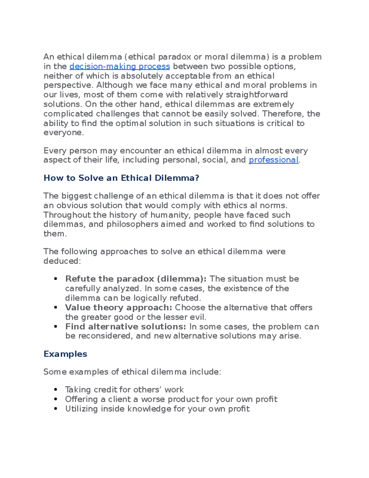 2 - for assignments - An ethical dilemma (ethical paradox or moral ...