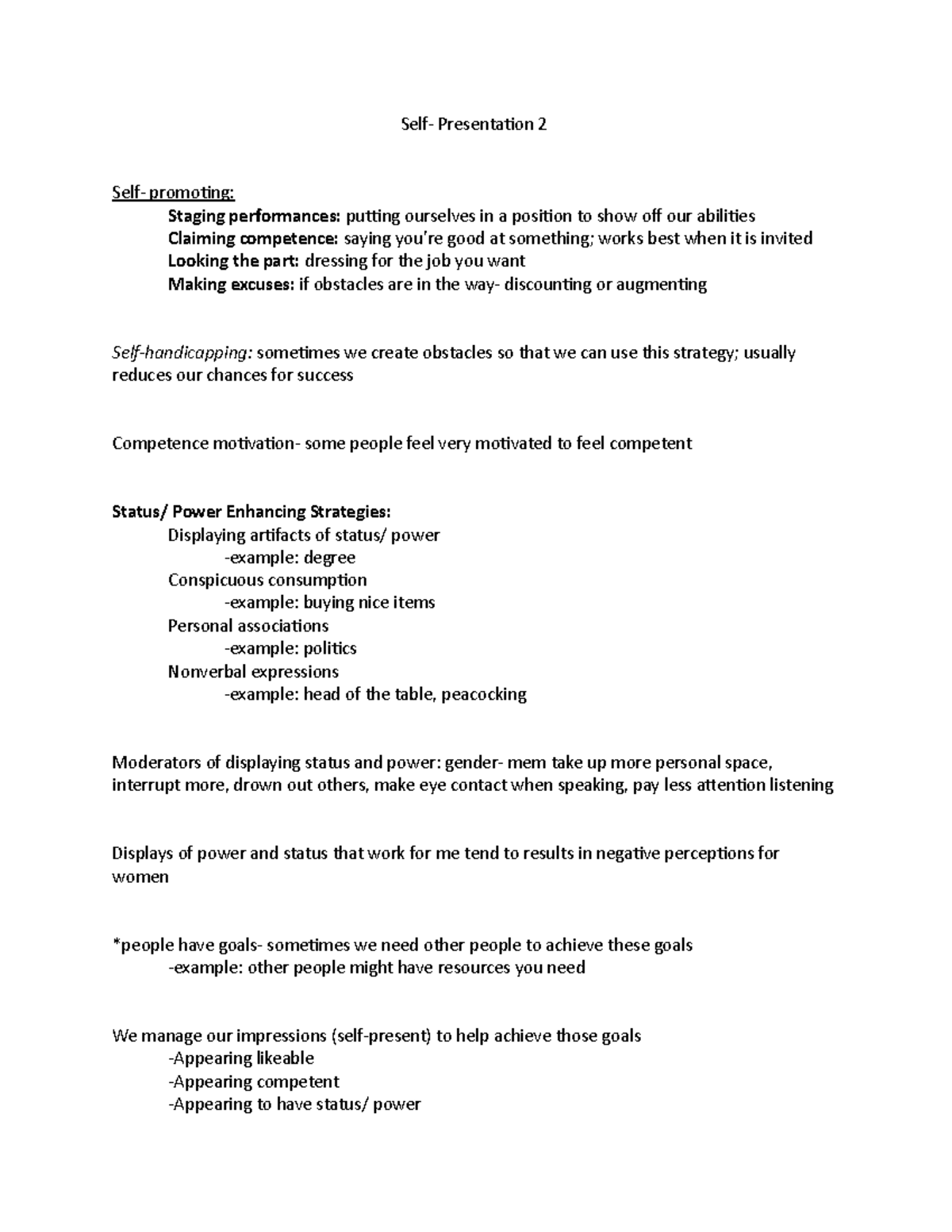 Self-Presentation 2 - Self- Presentation 2 Self- promoting: Staging ...