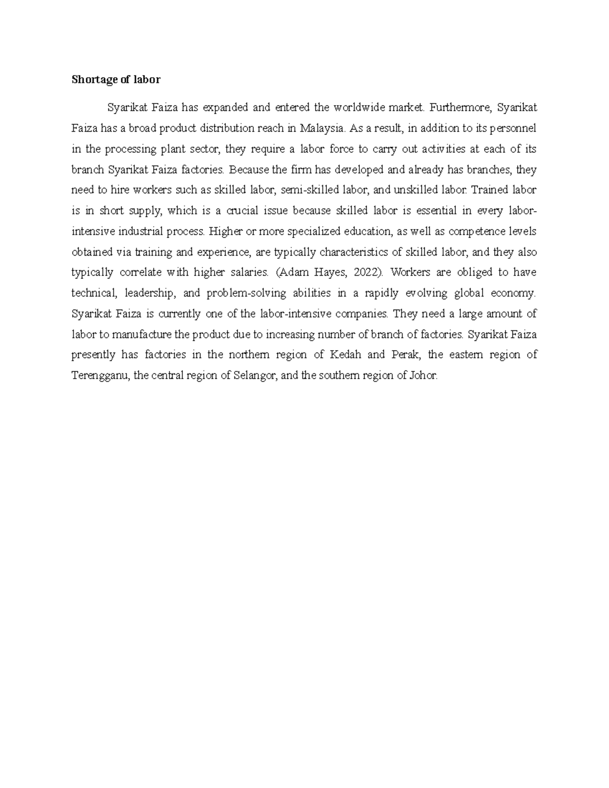 Syarikat Faiza has expanded and entered the worldwide market ...