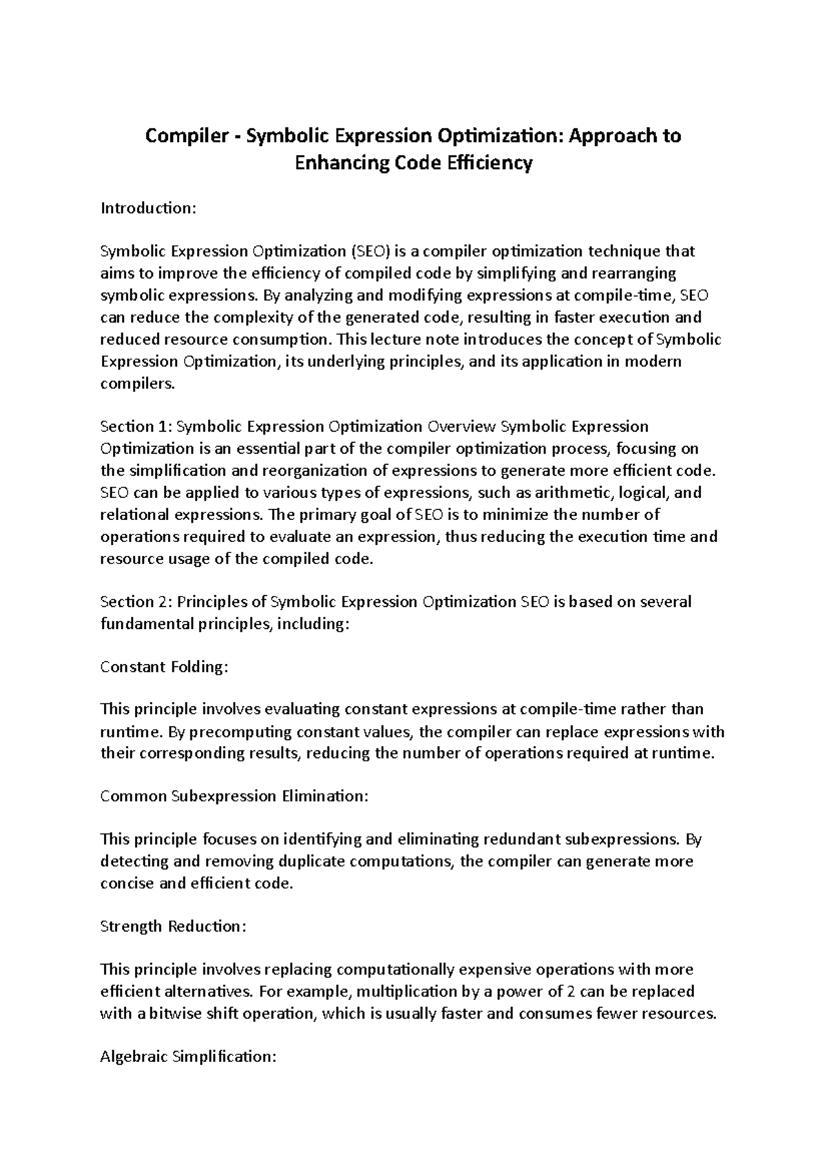 Compiler Symbolic Expression Optimization Approach To Enhancing Code Efficiency Compiler 2508