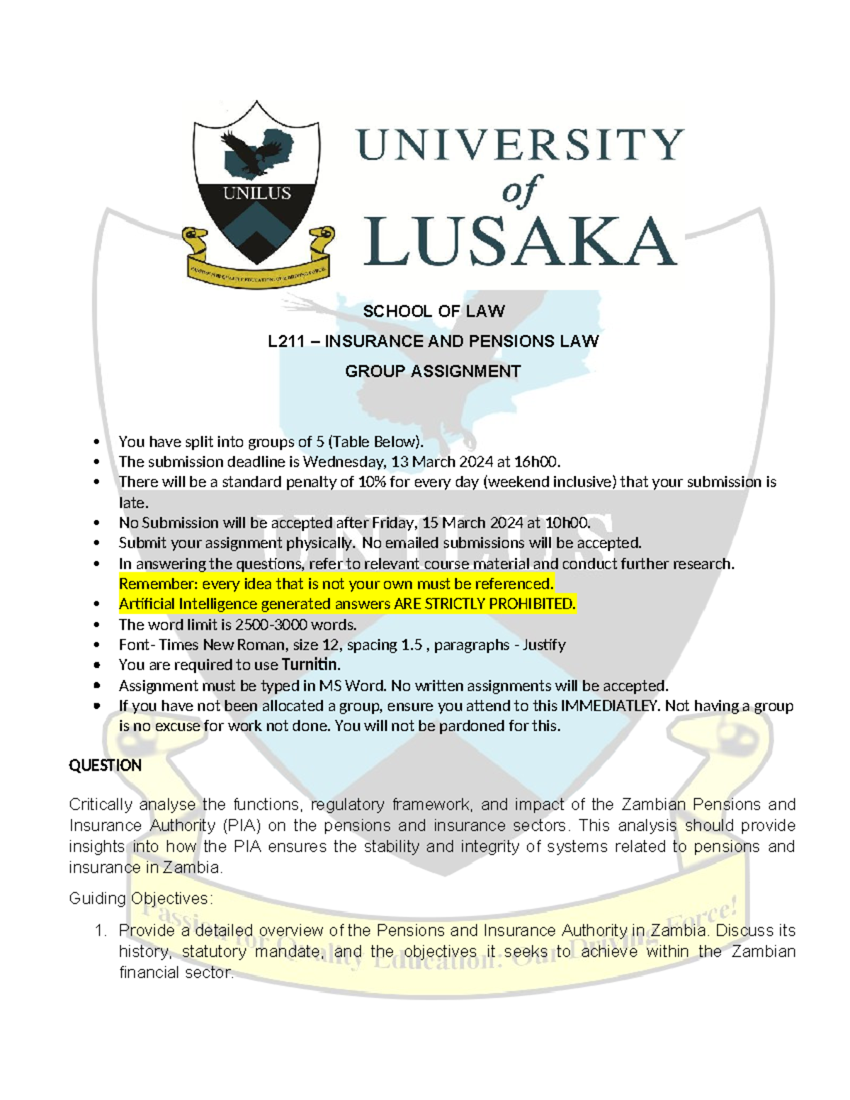 L211 insurance law unit 1 - SCHOOL OF LAW L211 – INSURANCE AND PENSIONS ...