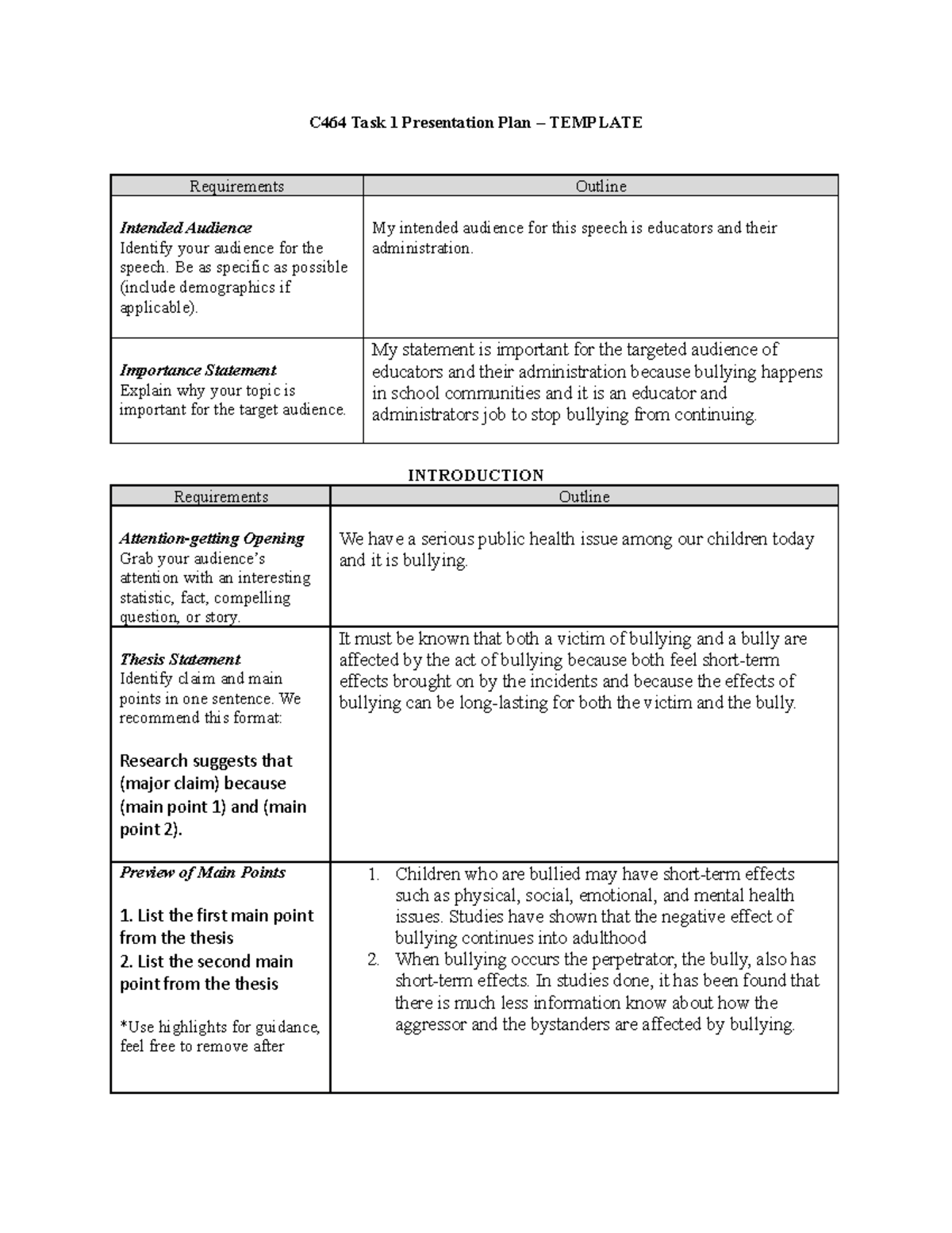 C464 Task 1 Presentation Plan - Be as specific as possible (include ...