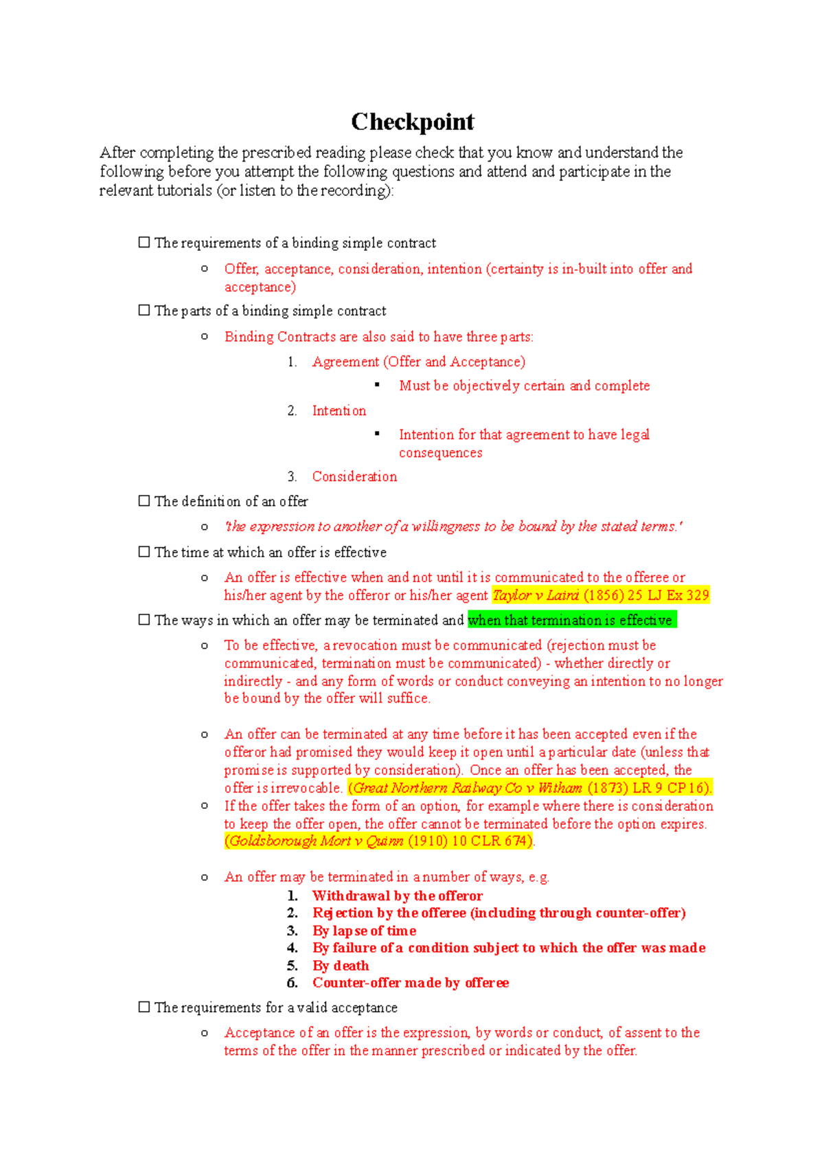 Week 2 Checkpoint Questions Contract Law - Checkpoint After completing ...