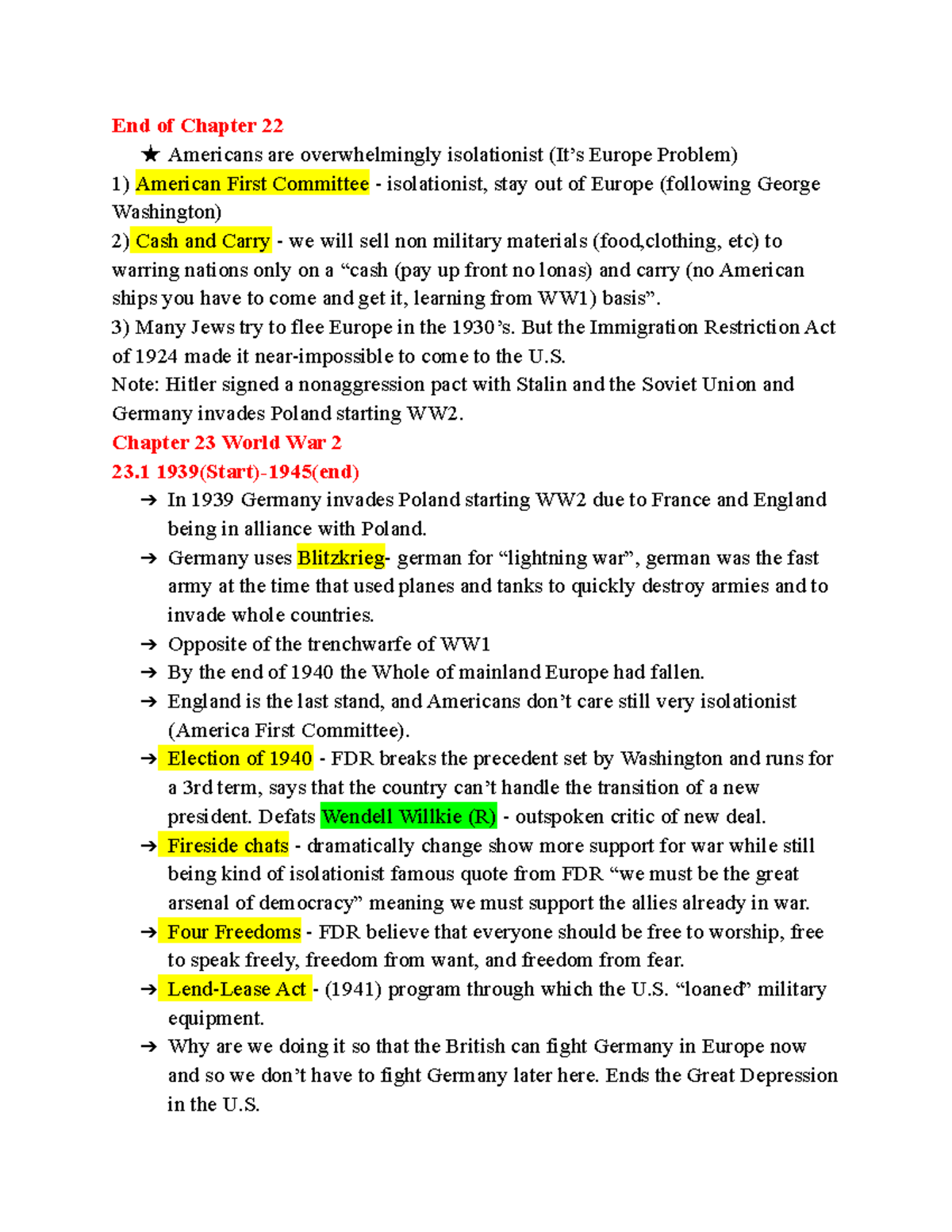 Chapter 23 World War Two - End of Chapter 22 ★Americans are ...