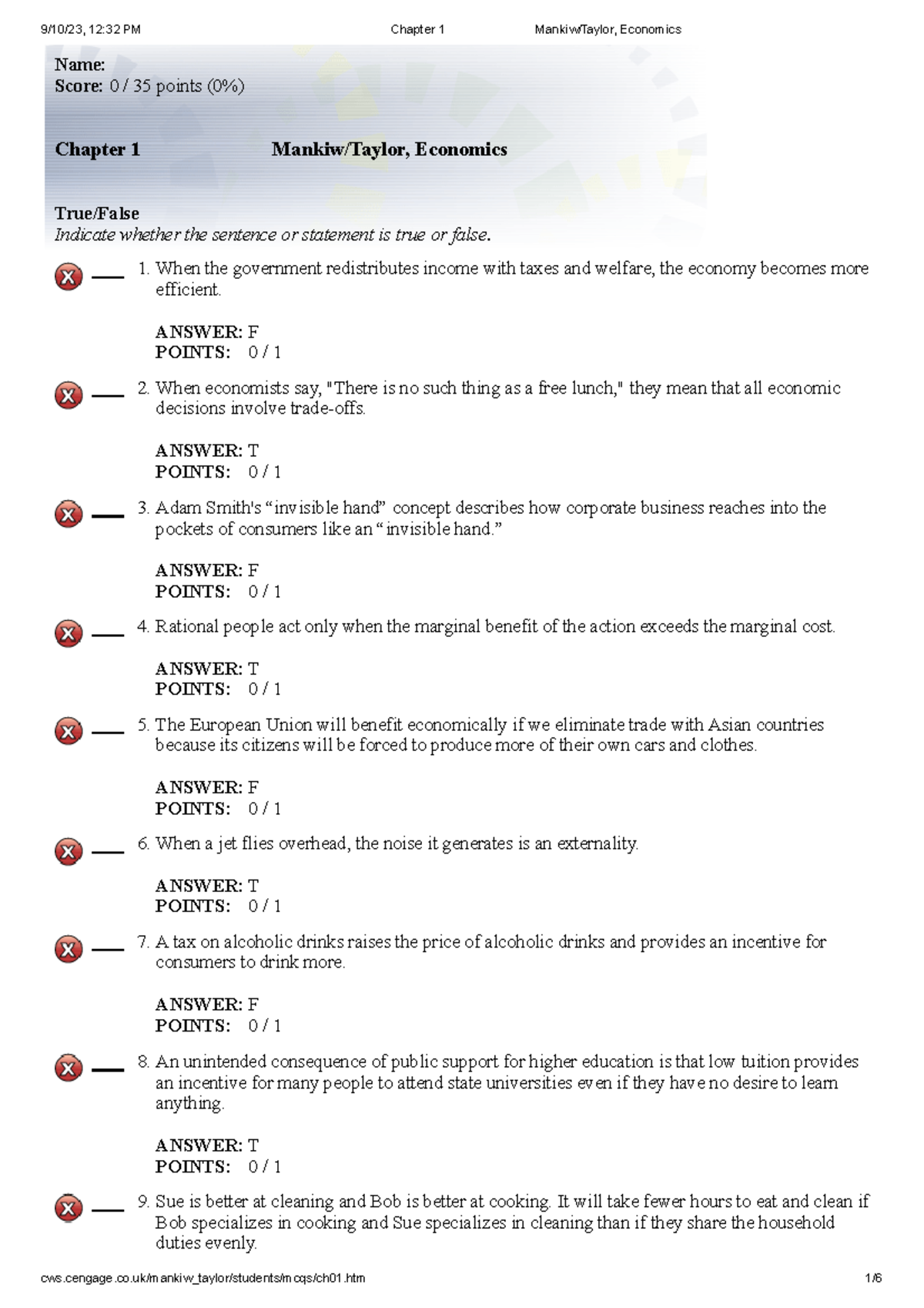 Chapter 1 Principles Economics answers - True/False Indicate whether ...