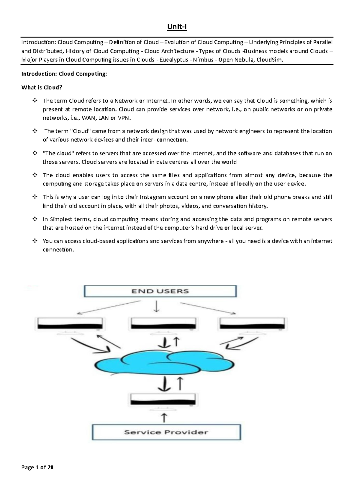 Unit-1 - ___________ - Unit-I Introduction: Cloud Computing – Definition of Cloud – Evolution of ...
