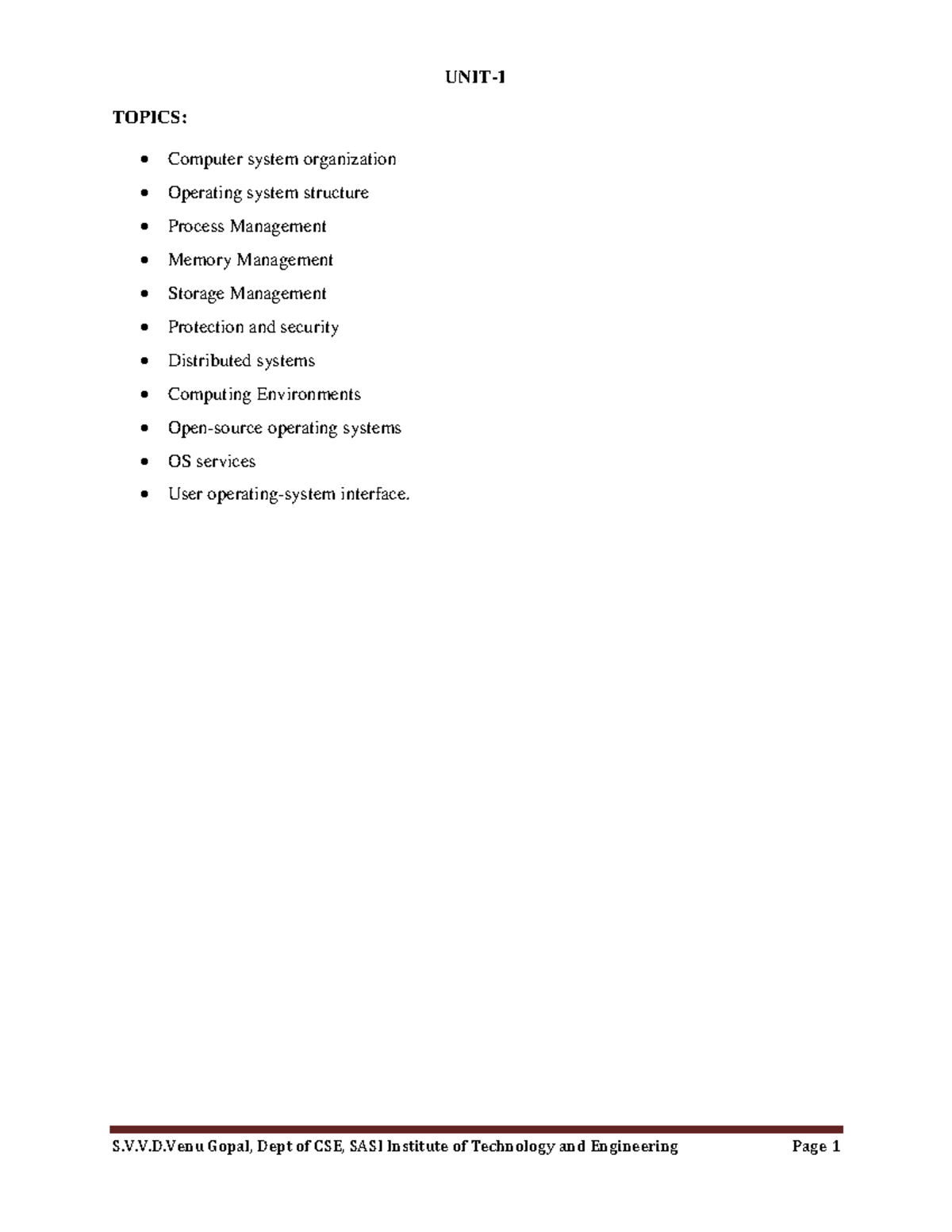 OS-UNIT-1 - UNIT- 1 TOPICS: Computer system organization Operating ...