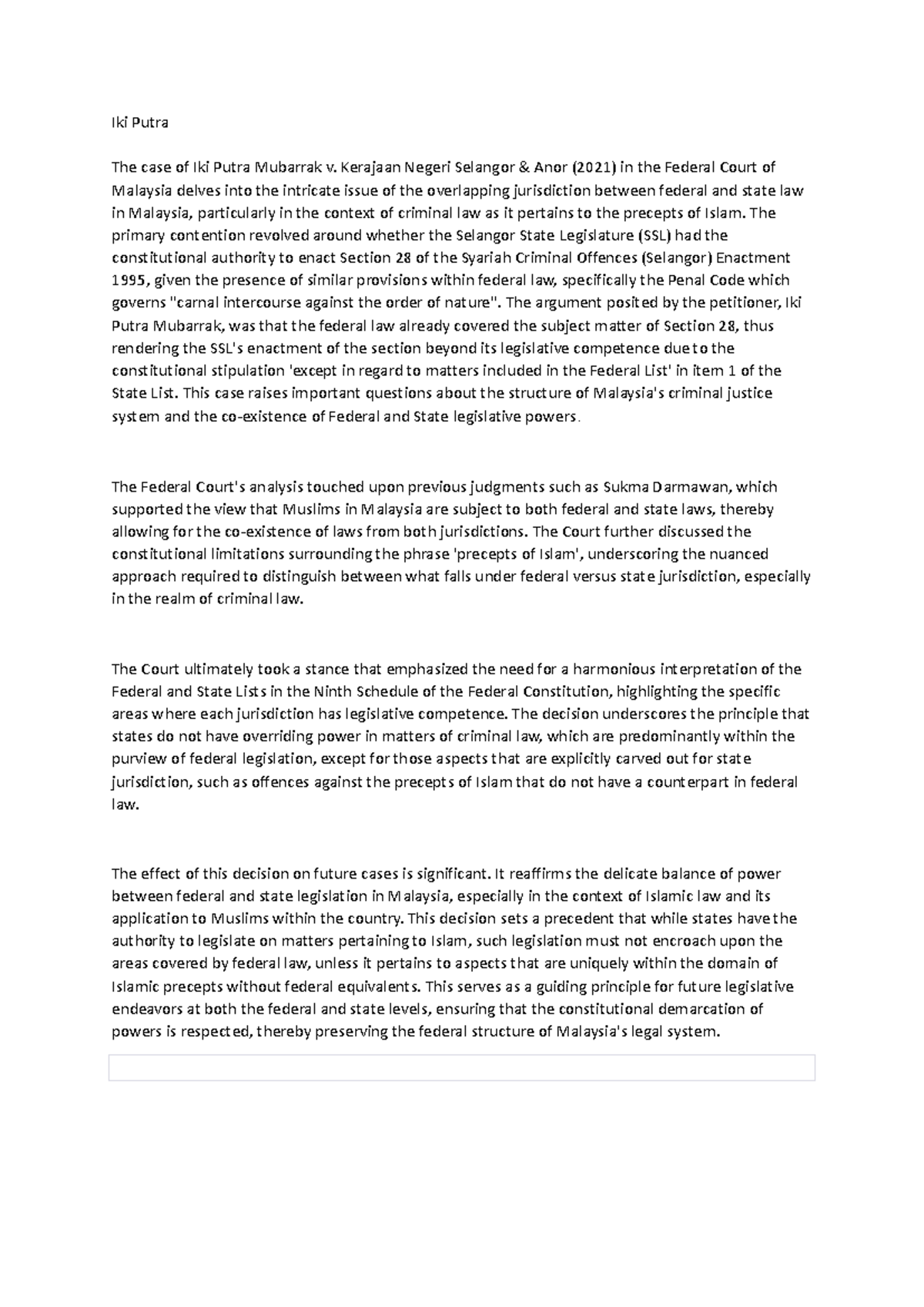 MILS Notes - Summary Malaysian Islamic Legal System - Iki Putra The ...