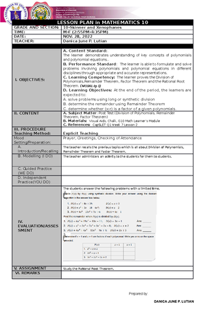 DLP-November 24,2022- math 10 - LESSON PLAN in MATHEMATICS 10 GRADE AND SECTION: 10-Skinner and ...