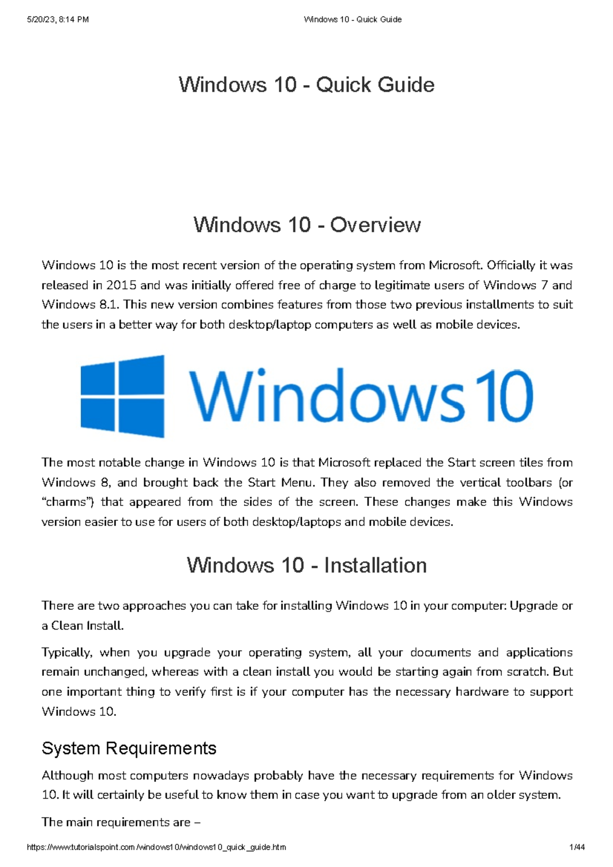 Windows 10 - Quick Guide - Windows 10 - Quick Guide Windows 10 ...