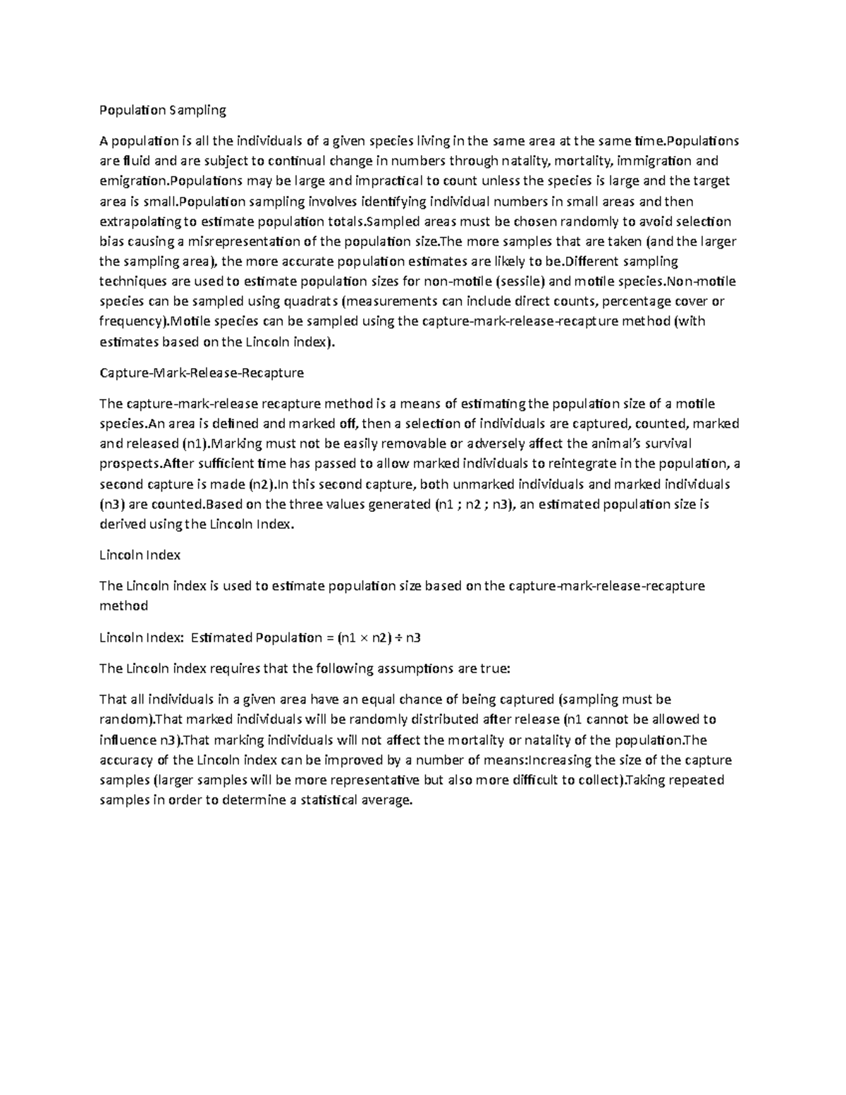 Population Sampling - Motile species can be sampled using the capture ...