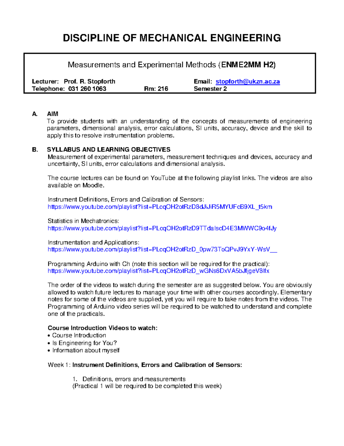 Measurements handout 2022 - DISCIPLINE OF MECHANICAL ENGINEERING ...