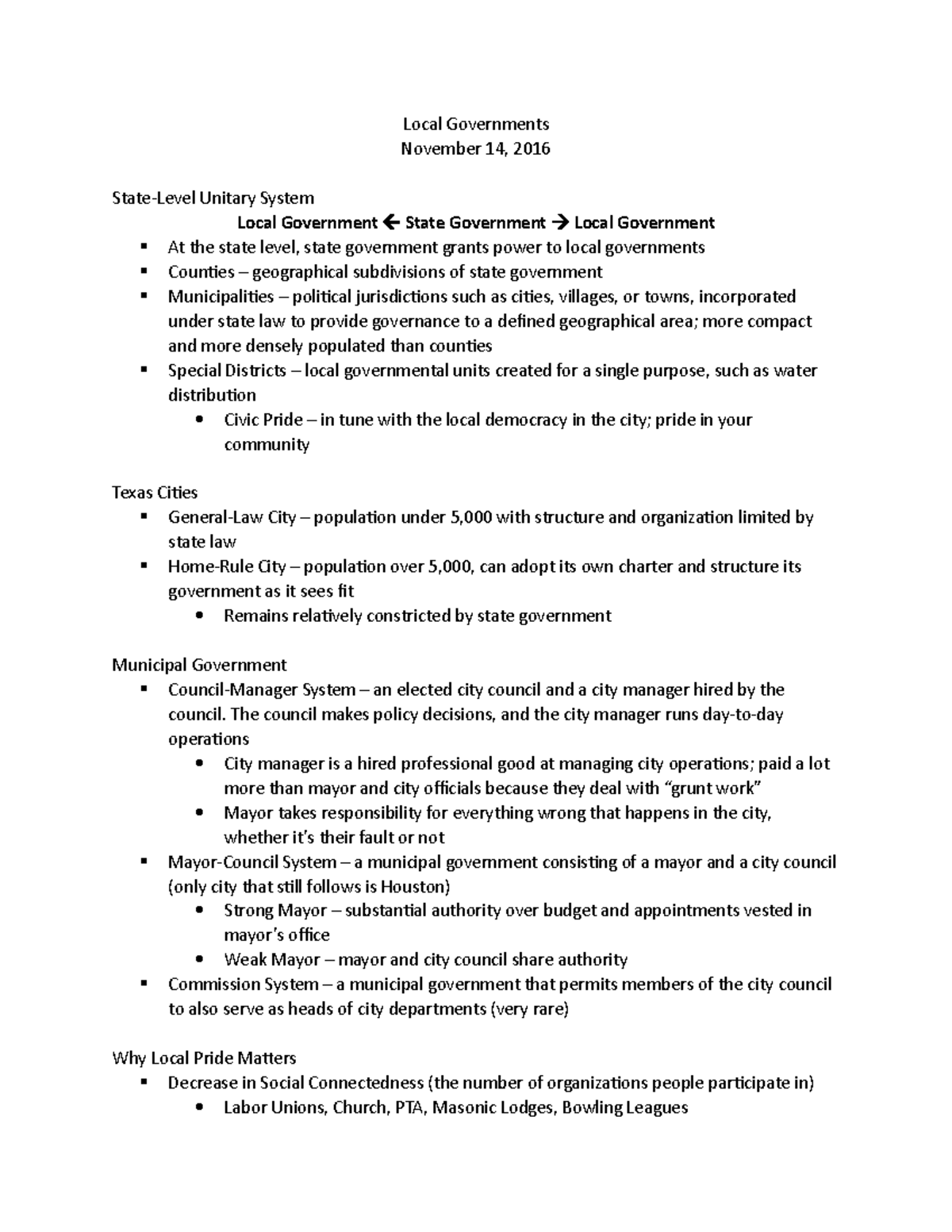 Local Governments - Part One - Local Governments November 14, 2016 ...