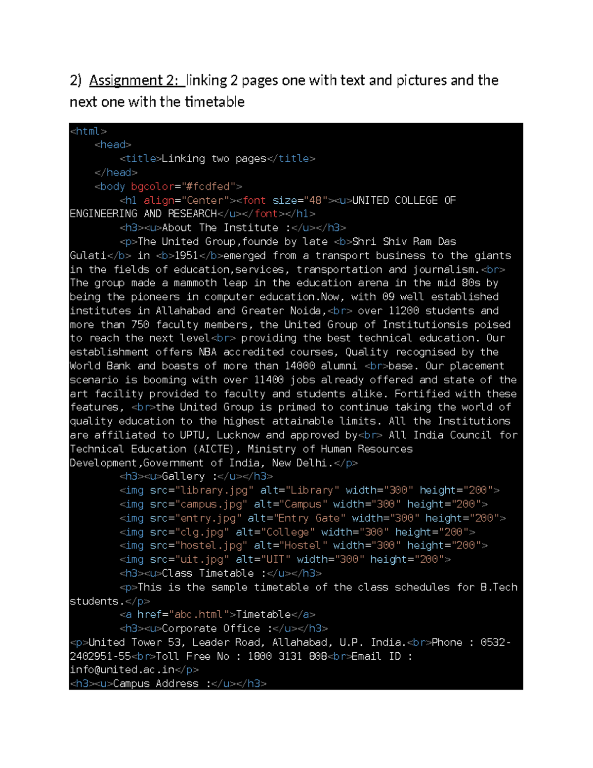 Weblab - Gttfg - 2) Assignment 2: linking 2 pages one with text and ...