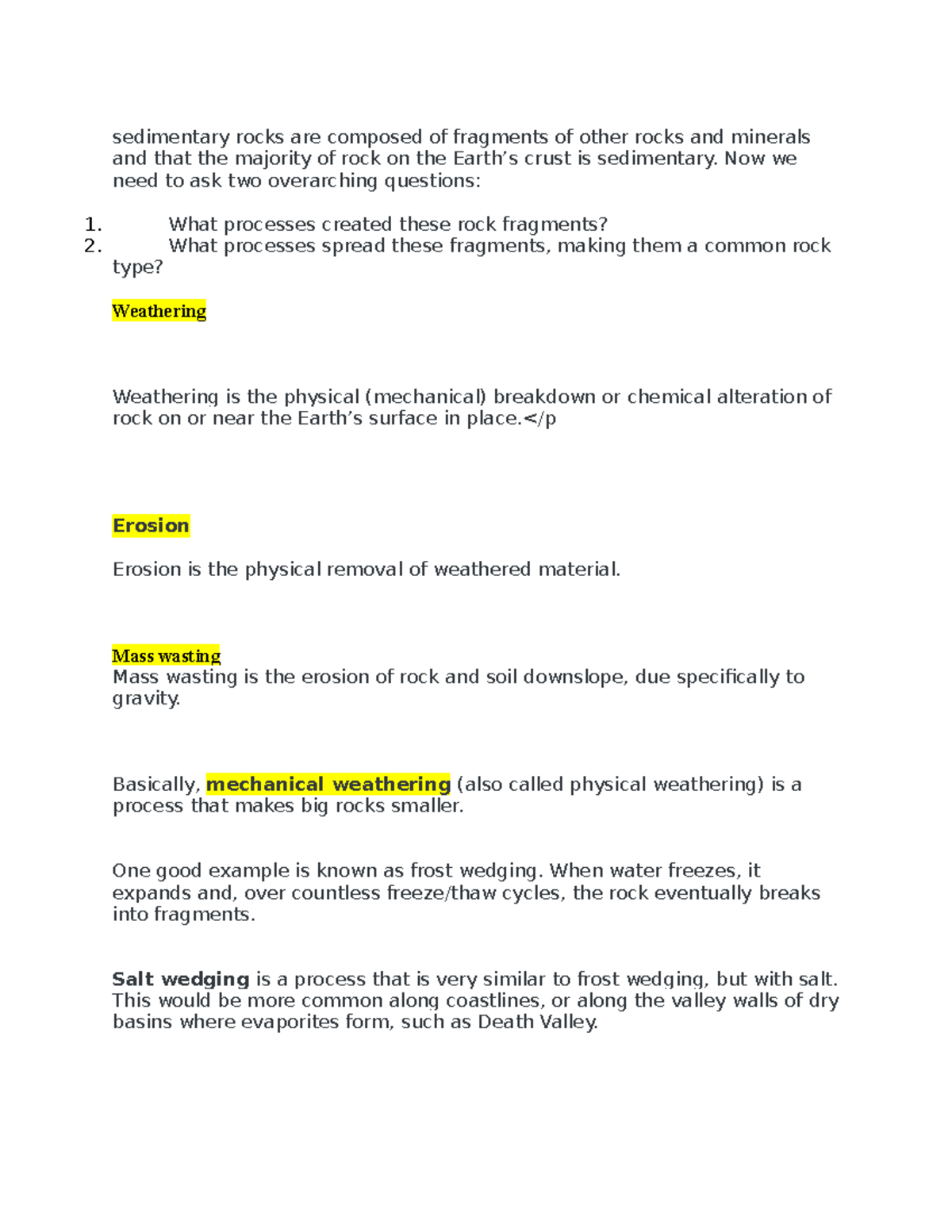 GEO notes mod 3 - sedimentary rocks are composed of fragments of other ...