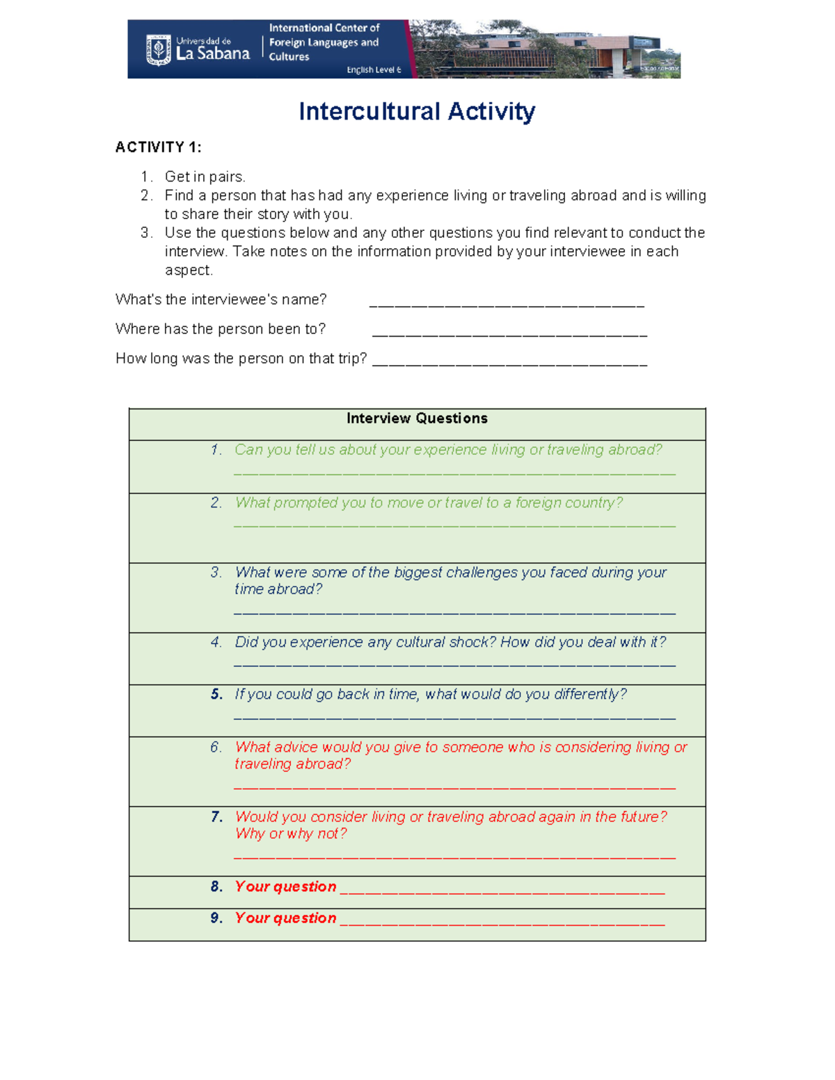 14. Intercultural Activity - Intercultural Activity ACTIVITY 1: Get in ...