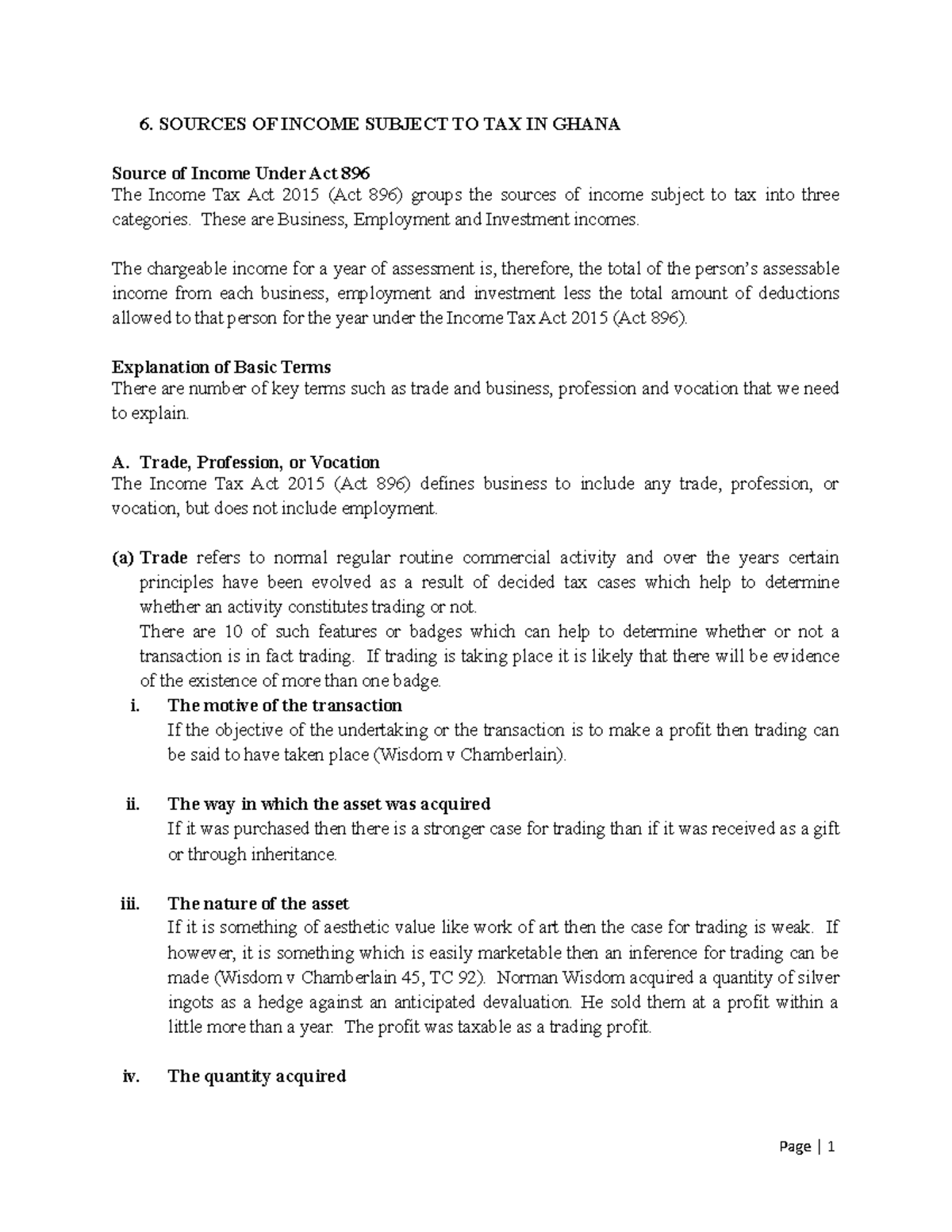 Taxation IN Ghana - Week Two - 6. SOURCES OF INCOME SUBJECT TO TAX IN ...