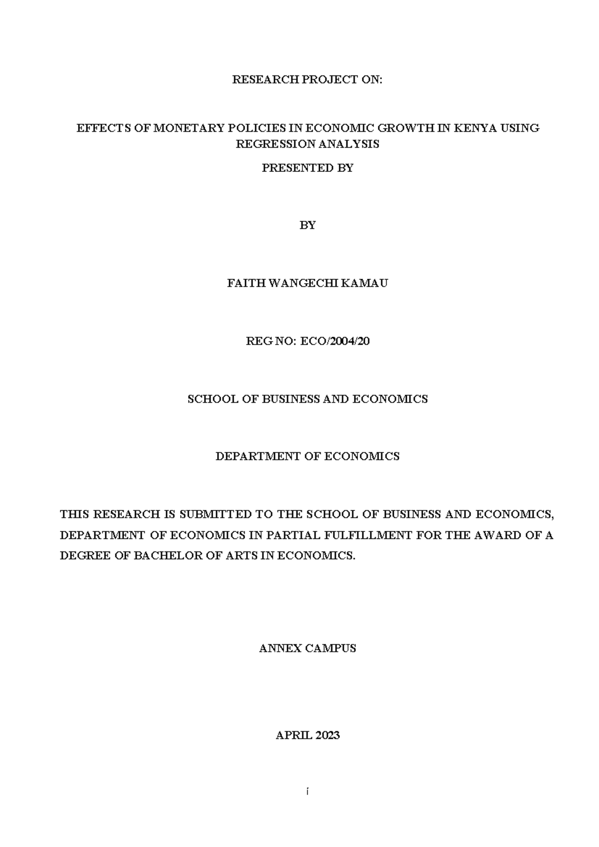 Wangechi Project - RESEARCH PROJECT ON: EFFECTS OF MONETARY POLICIES IN ...