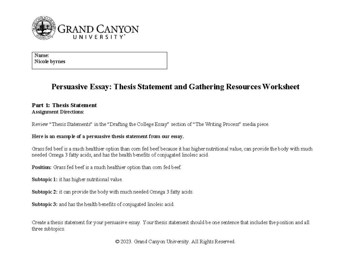 PHI105 T3 Thesis Statementand Gathering Resources Worksheet 2023 ...
