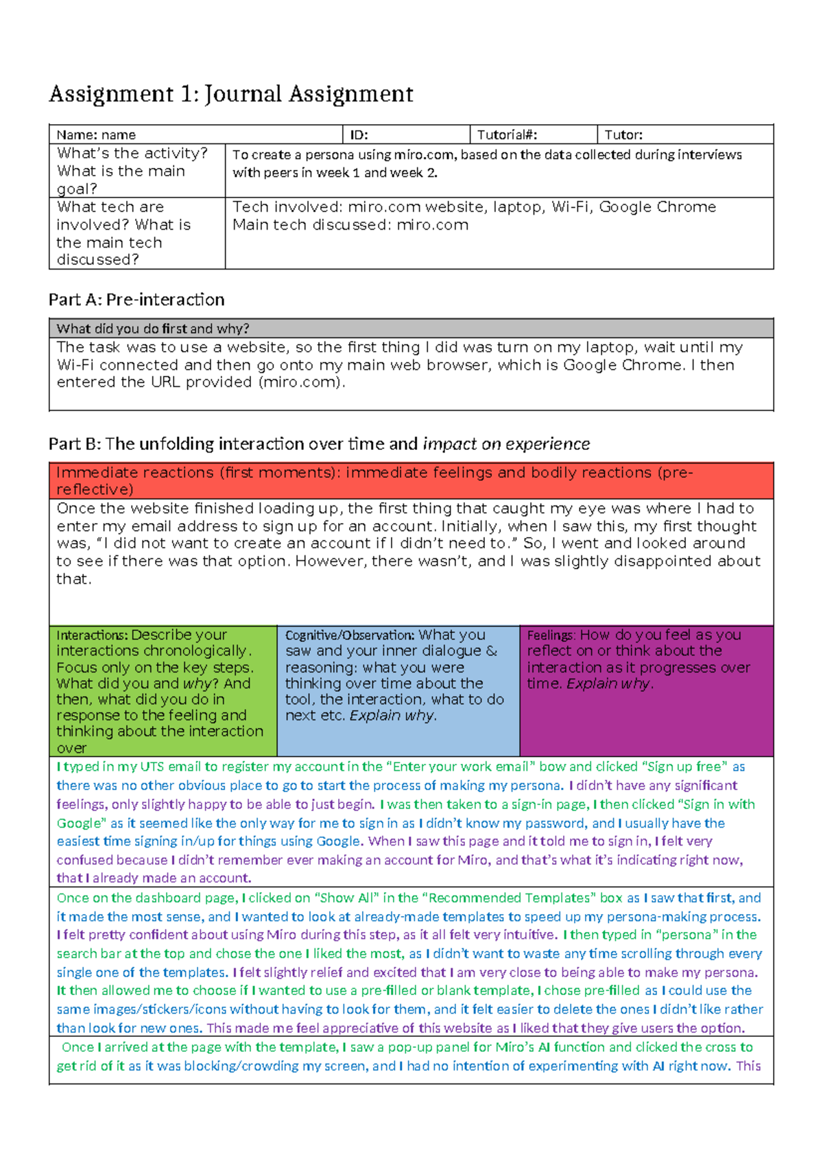 Journal 1 - Assignment 1: Journal Assignment Name: name ID: Tutorial ...