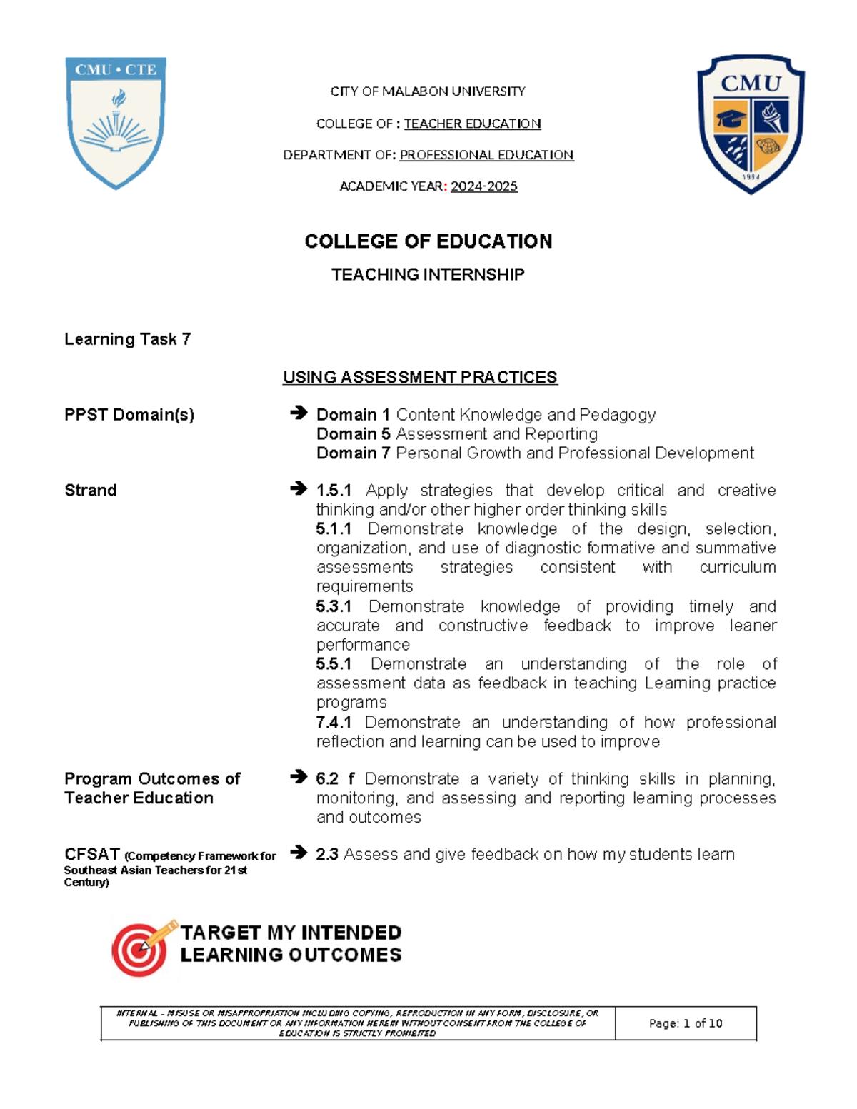 Teaching- Intership-7 - COLLEGE OF : TEACHER EDUCATION DEPARTMENT OF ...