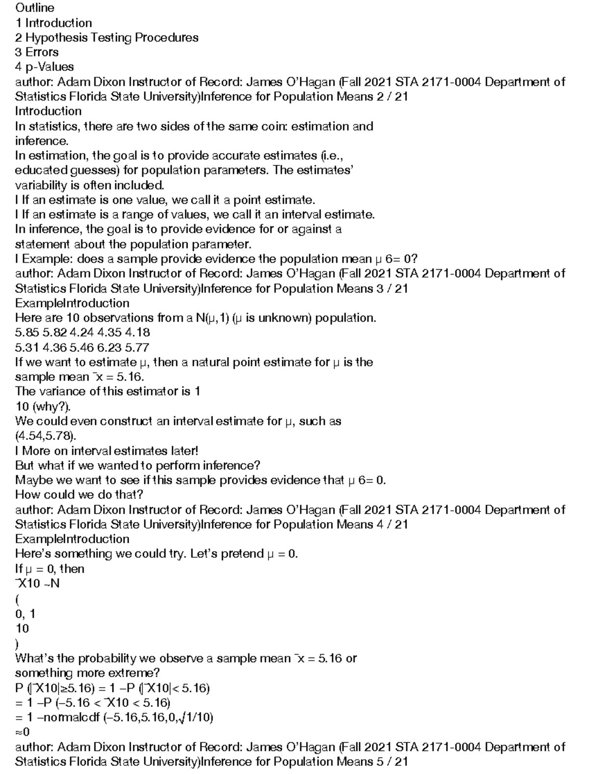 Hypothesis testingintroductio notes - Outline 1 Introduction 2 ...