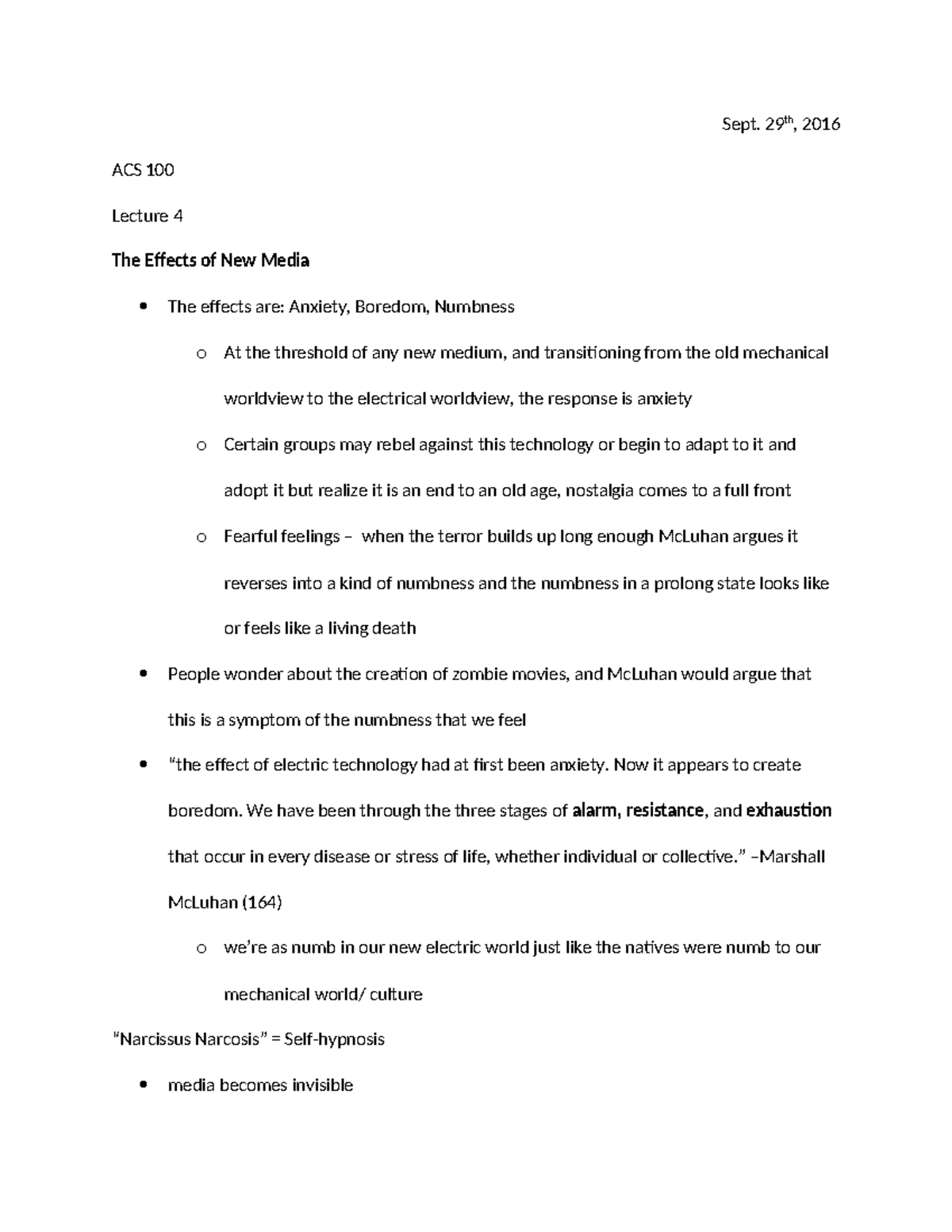 ACS 100 Lecture 4 - Sept. 29th, 2016 ACS 100 Lecture 4 The Effects of ...