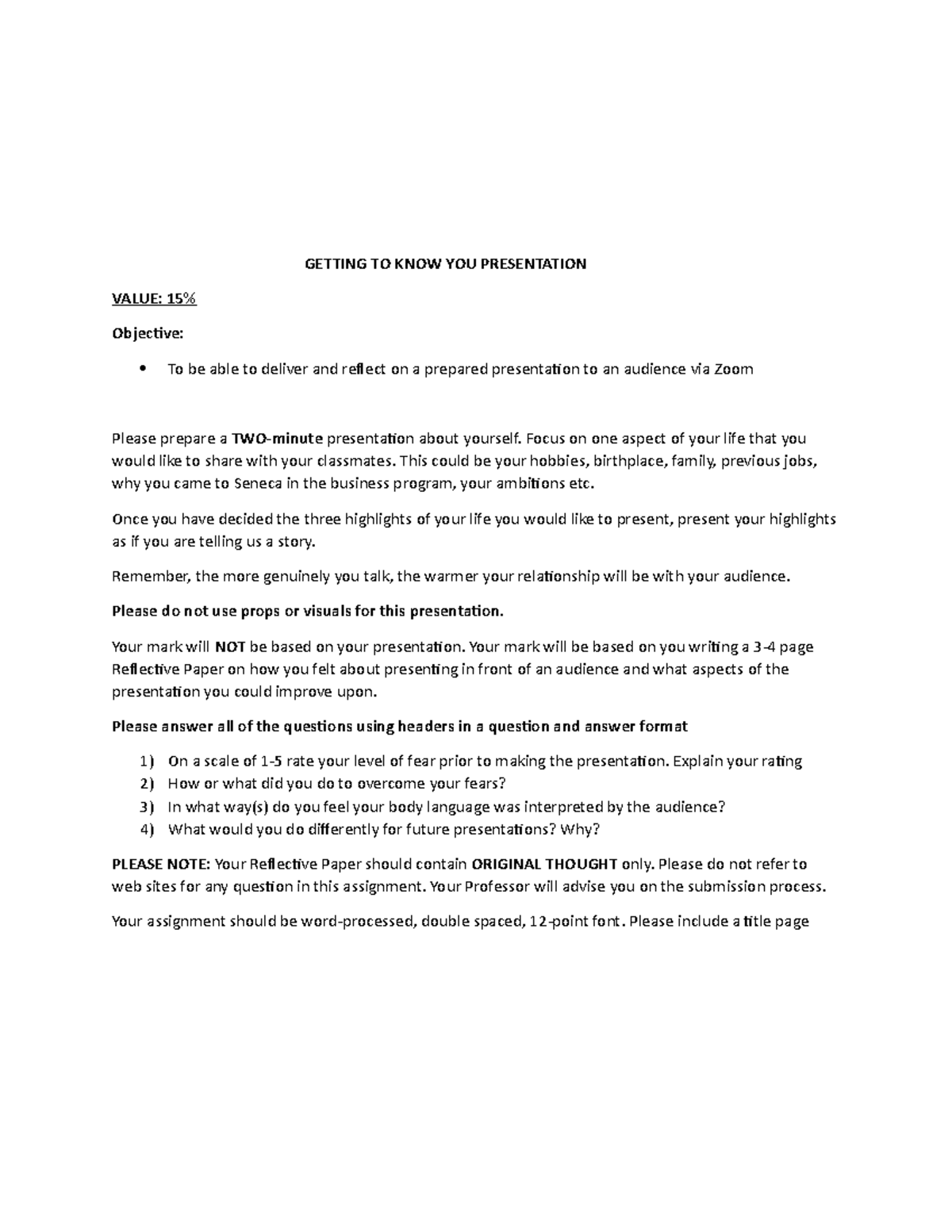 Getting to Know You assignment online (13) 2201 - GETTING TO KNOW YOU ...