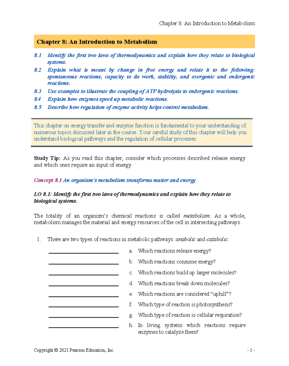 AP Bio reading guides - Copyright © 2021 Pearson Education, Inc. - 1 ...