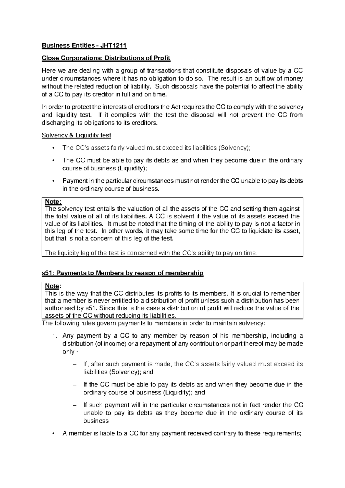 Business entities self explanatory notes for close close corporations ...