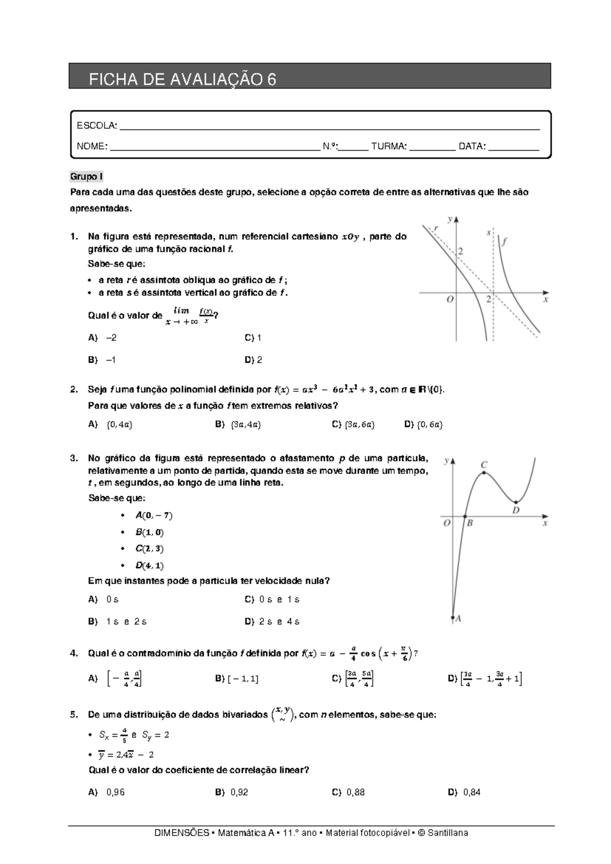 FA6 - FA6 - DIMENSÕES • Matemática A • 11 .º ano • Material ...