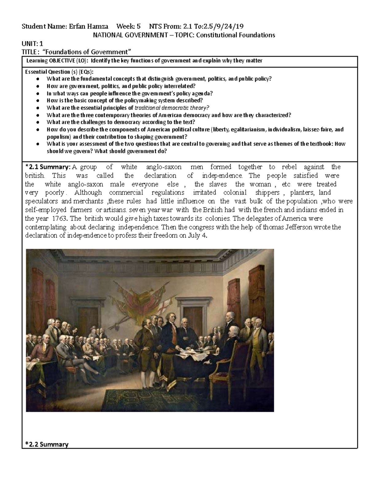 NTS 2 - Prof. Abdullah - NATIONAL GOVERNMENT – TOPIC: Constitutional Foundations UNIT: 1 TITLE ...