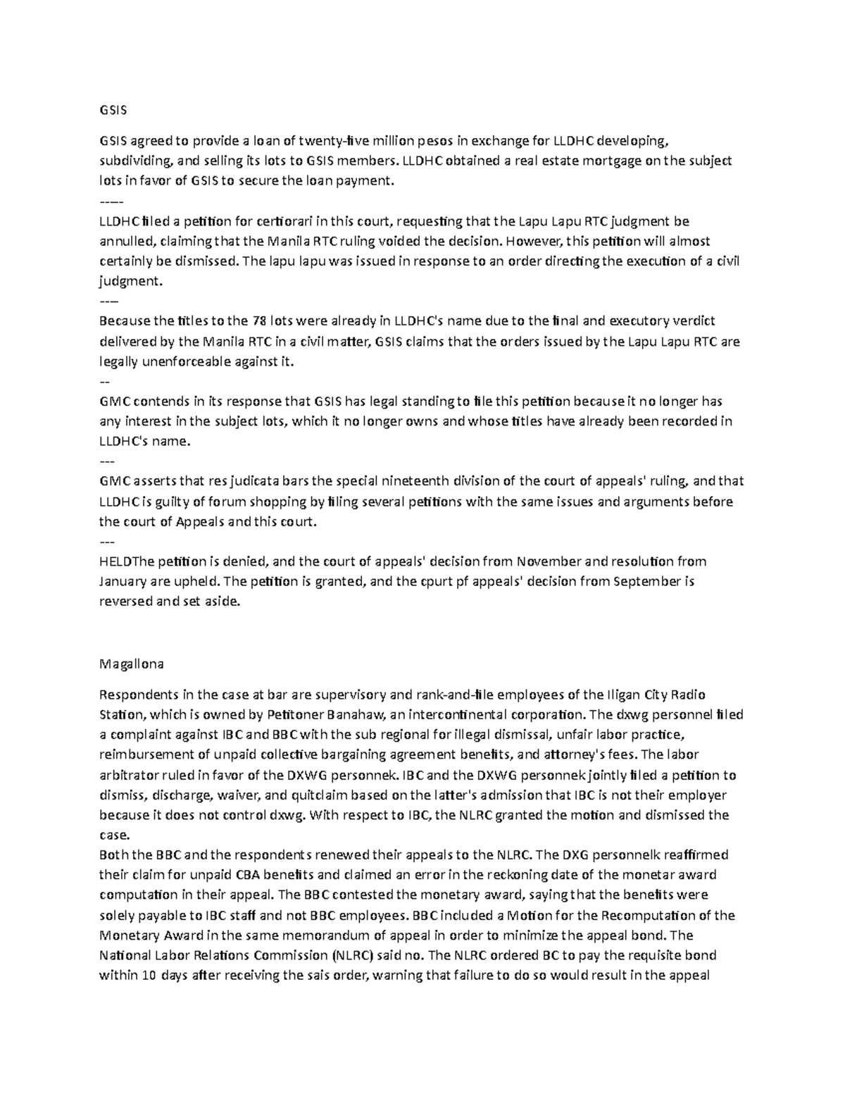 Document (14) - bbhhjn - GSIS GSIS agreed to provide a loan of twenty ...