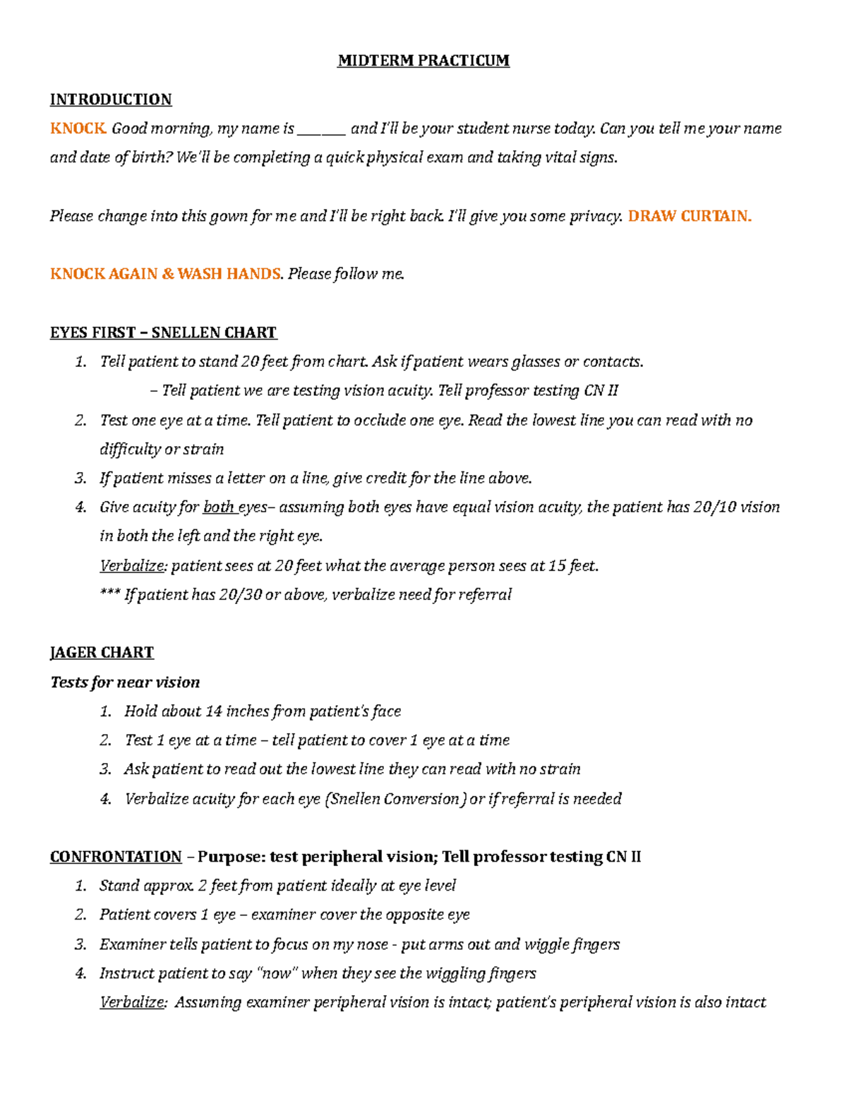 Midterm Practicum script - MIDTERM PRACTICUM INTRODUCTION KNOCK. Good morning, my name is ...